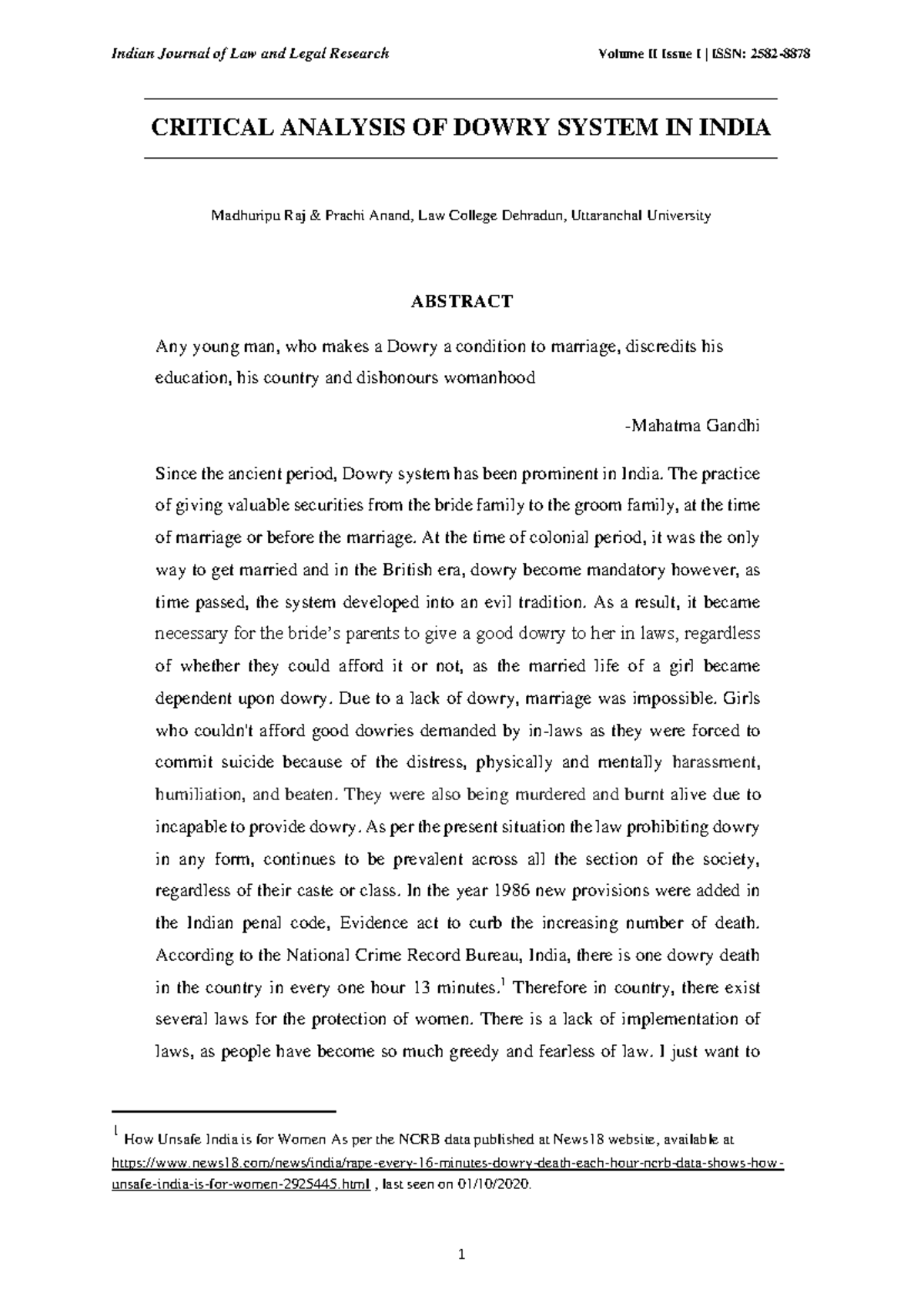 Dowry - GOOD NOTES - CRITICAL ANALYSIS OF DOWRY SYSTEM IN INDIA ...