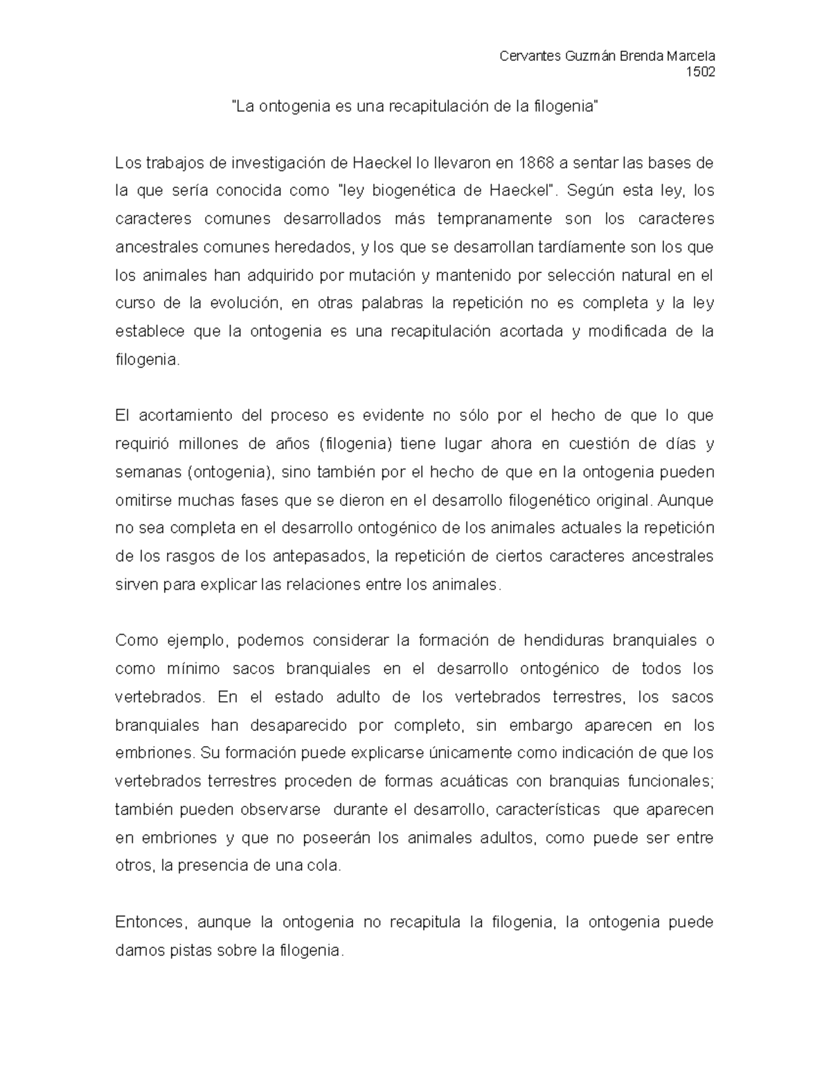 La ontogenia recapitula la filogenia - Cervantes Guzmán Brenda Marcela ...