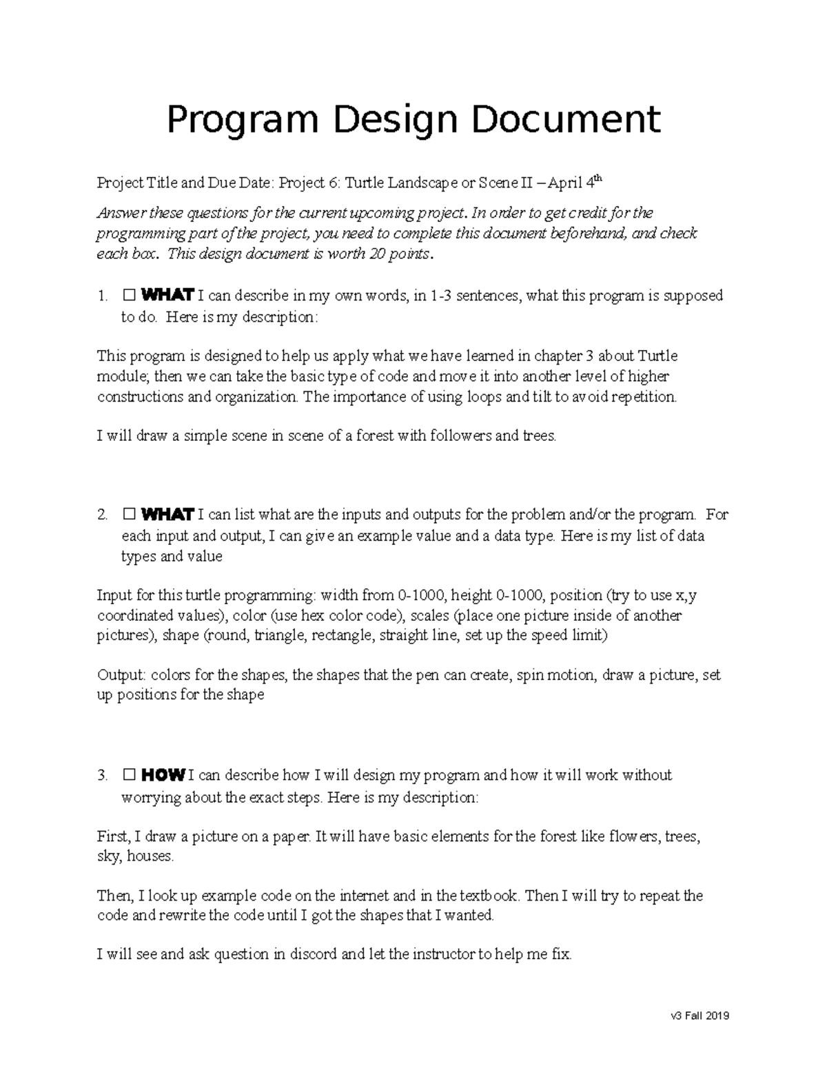 Project 6 work design - Program Design Document Project Title and Due ...