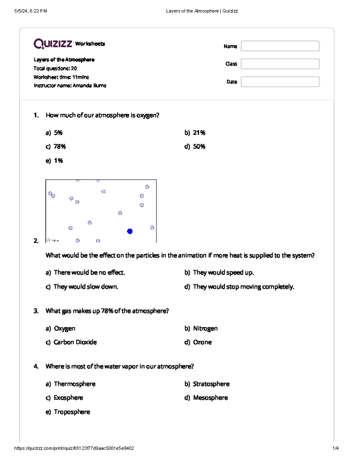 Layers of the Atmosphere Quizizz - Worksheets Layers of the Atmosphere ...
