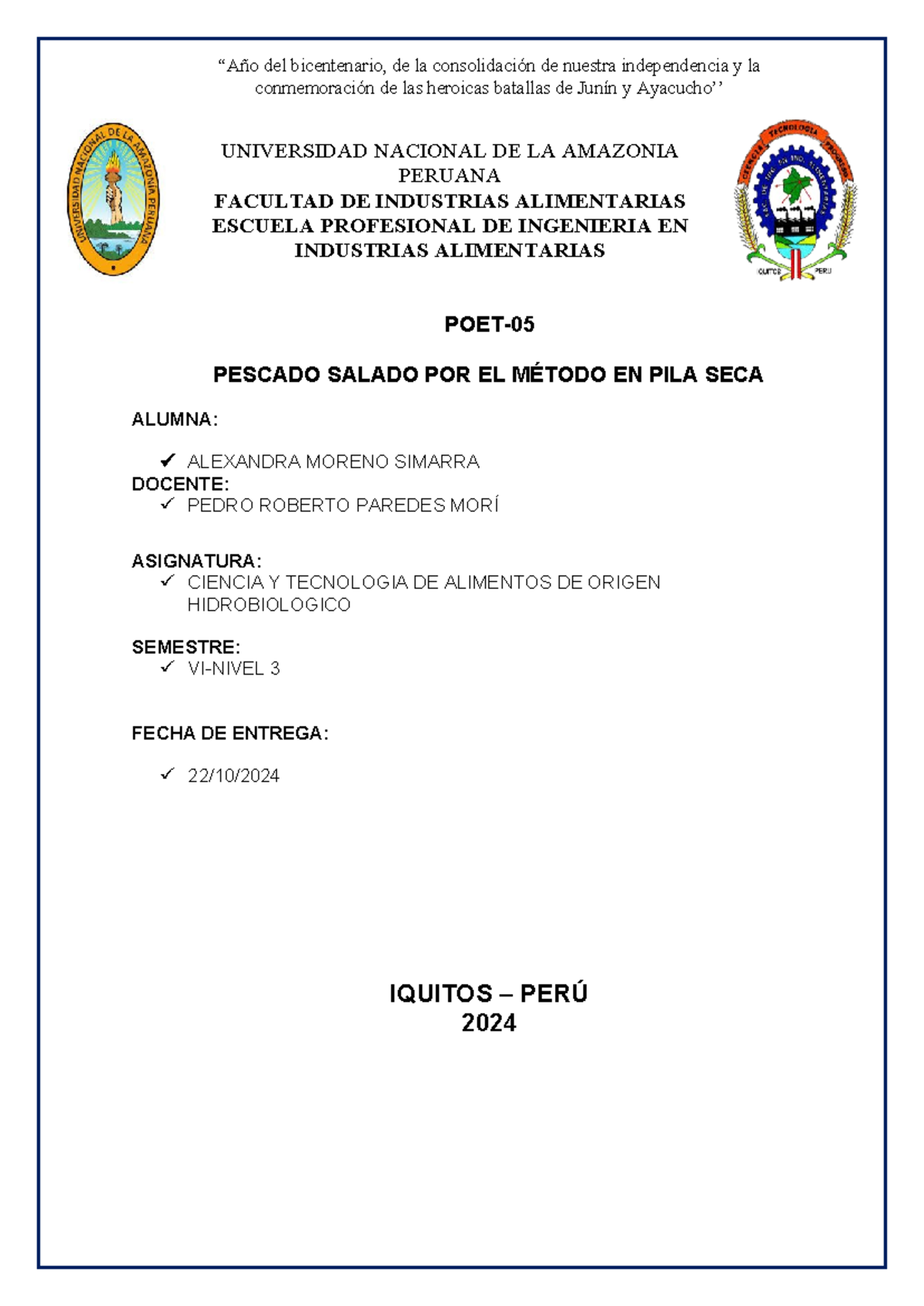 POE-T 05 Alexandra moreno simarra - “Año del bicentenario, de la ...
