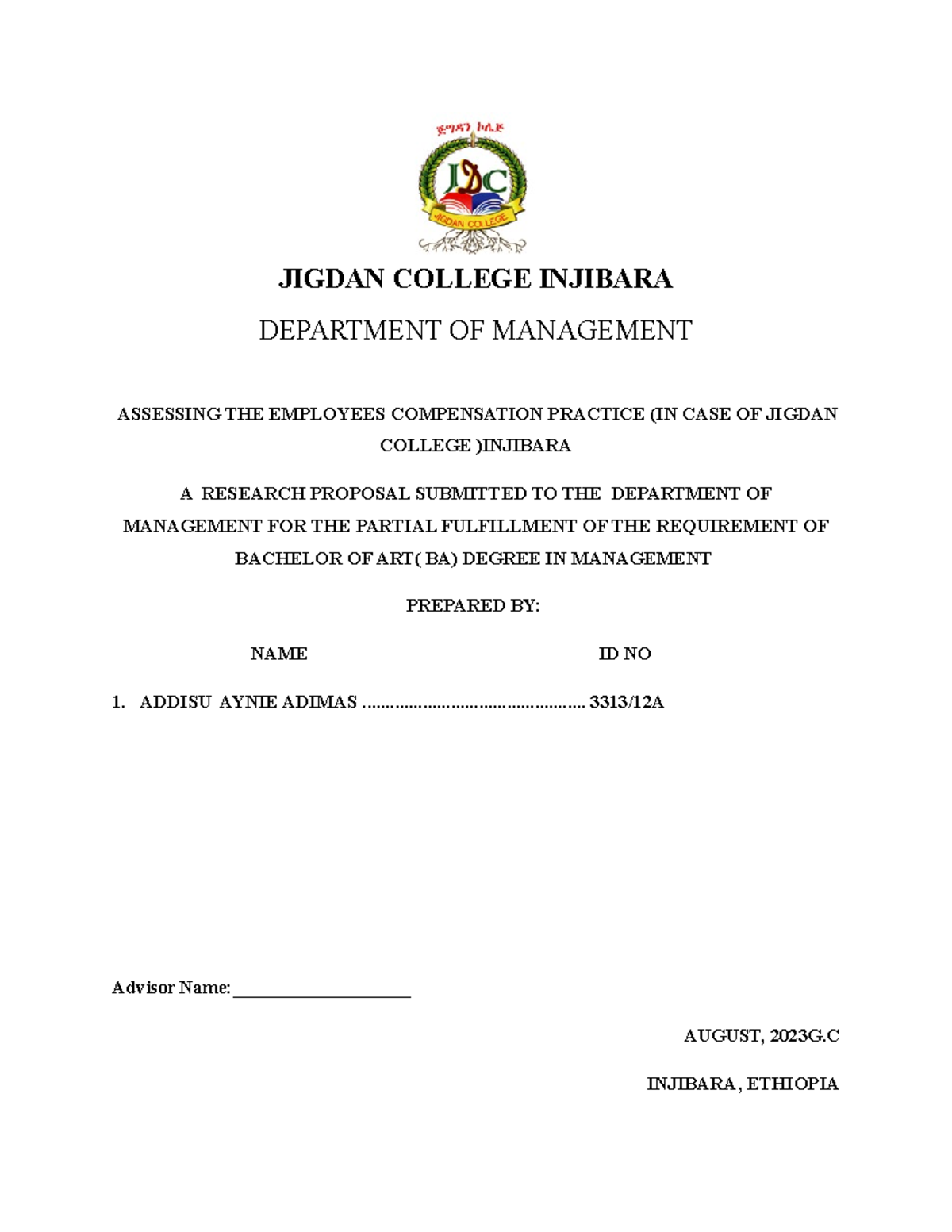 Girmaw final resarch - JIGDAN COLLEGE INJIBARA DEPARTMENT OF MANAGEMENT ...