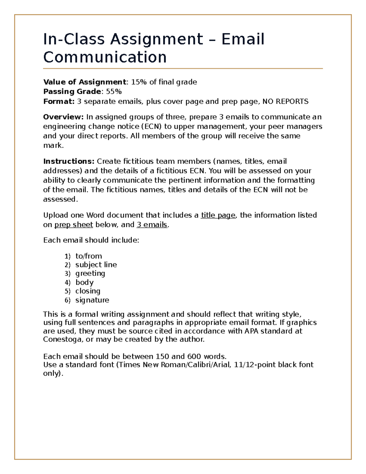 In-Class Email Communication - In-Class Assignment – Email ...