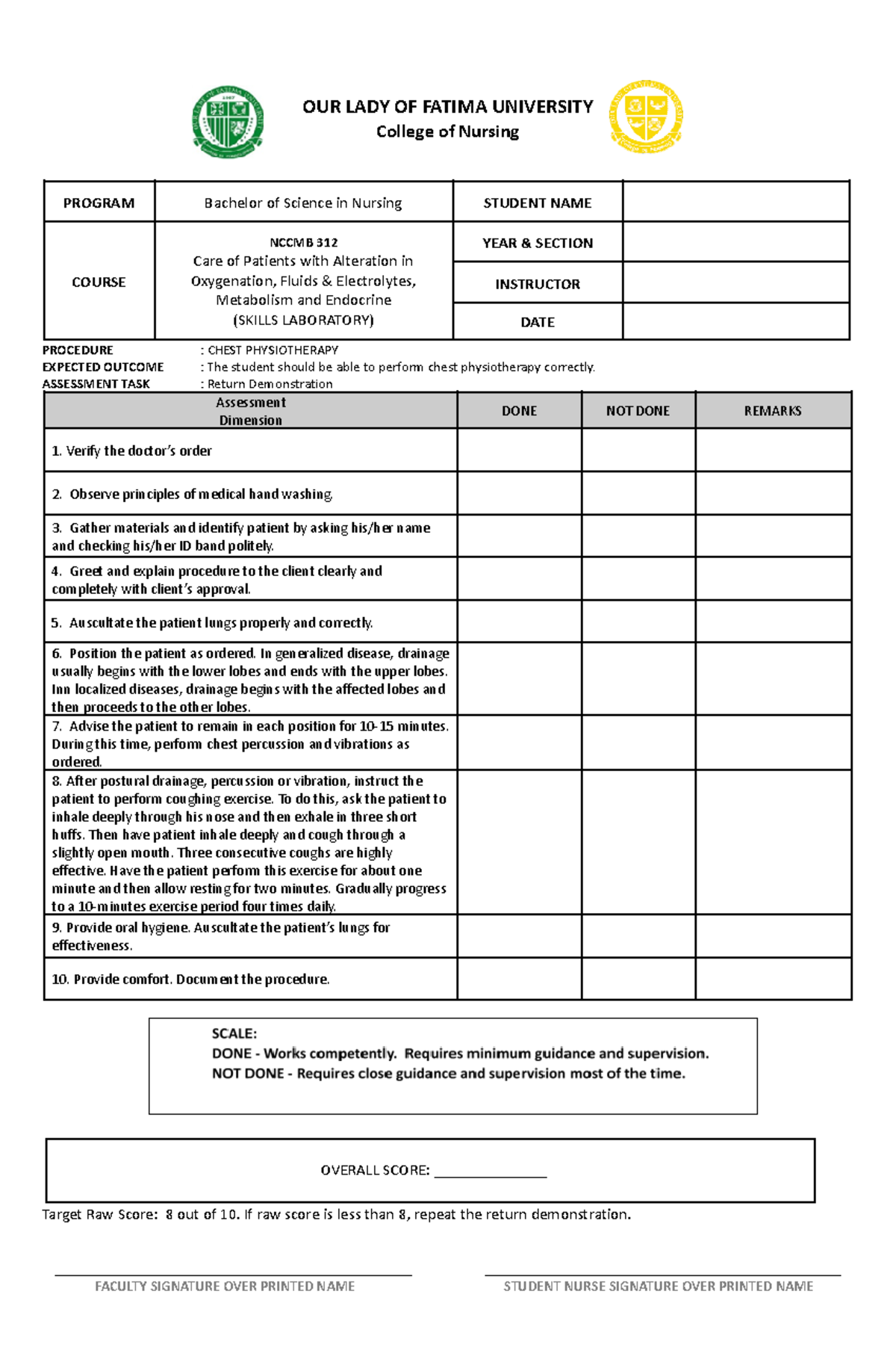 Chest-Physiotherapy - Return Demonstration Notes - OUR LADY OF FATIMA ...
