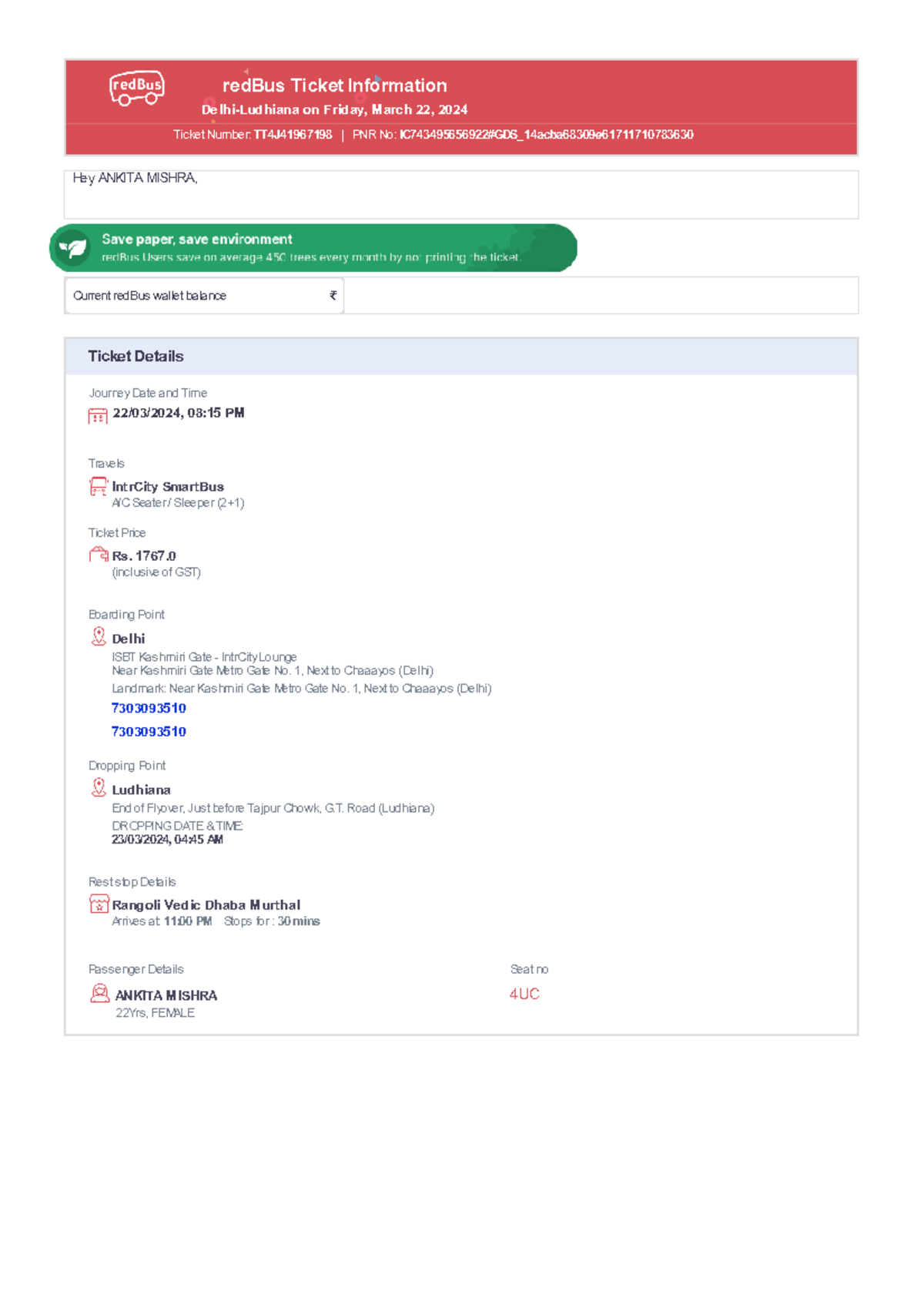 TT4J41967198 - IntrCity SmartBus A/C Seater / Sleeper (2+1) Travels Rs ...