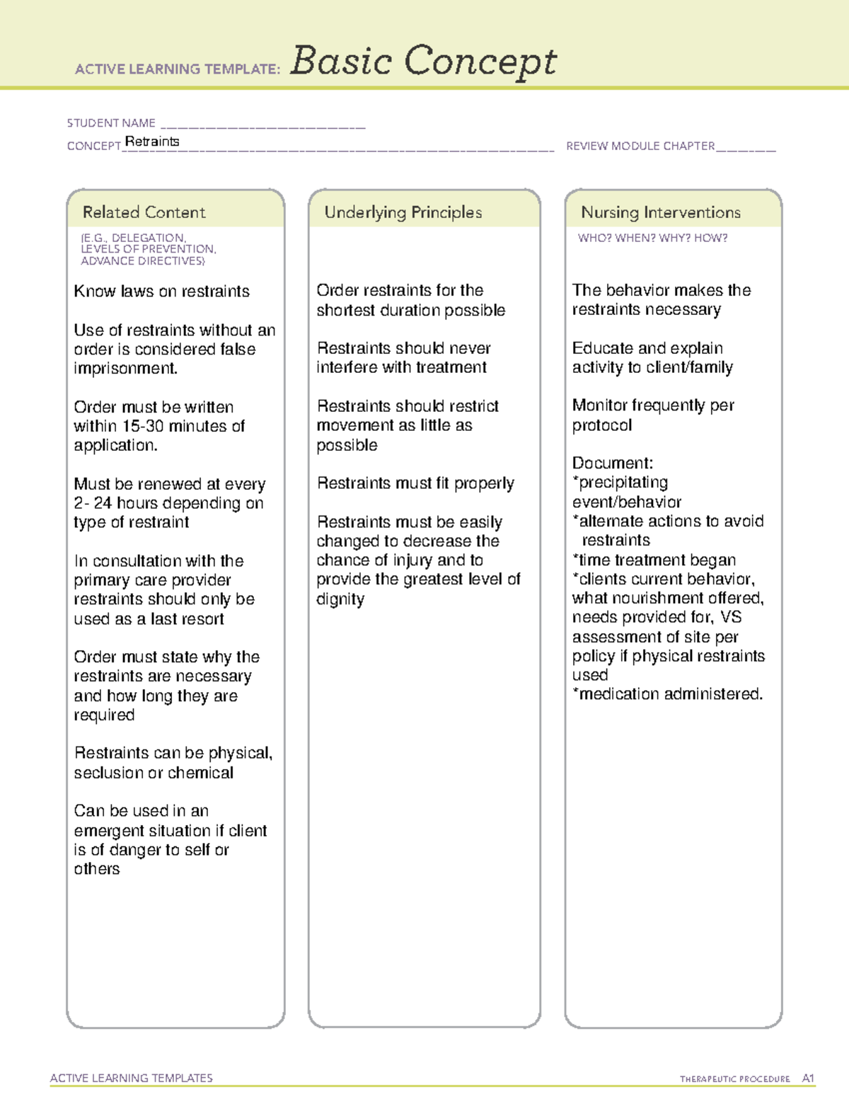 Restraint BS - ACTIVE LEARNING TEMPLATES THERAPEUTIC PROCEDURE A Basic ...