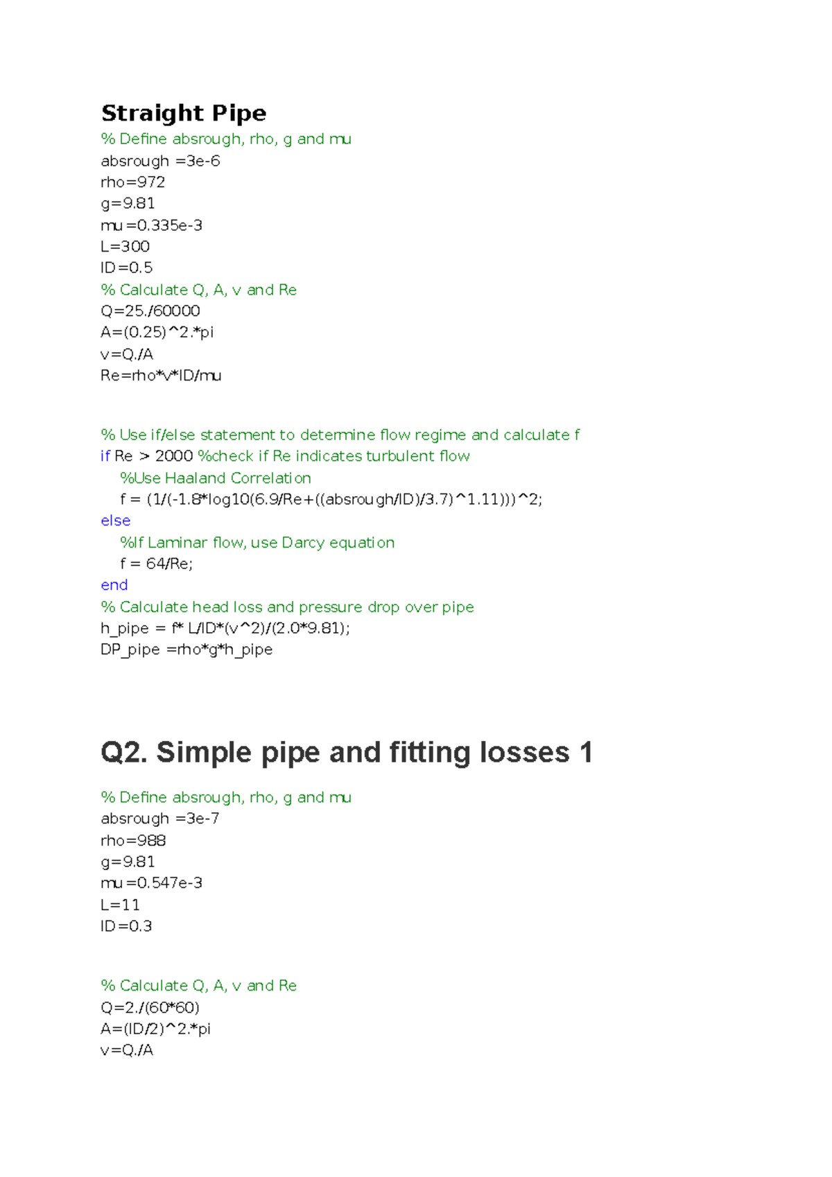 ETS scripts collection - Straight Pipe % Define absrough, rho, g and mu ...