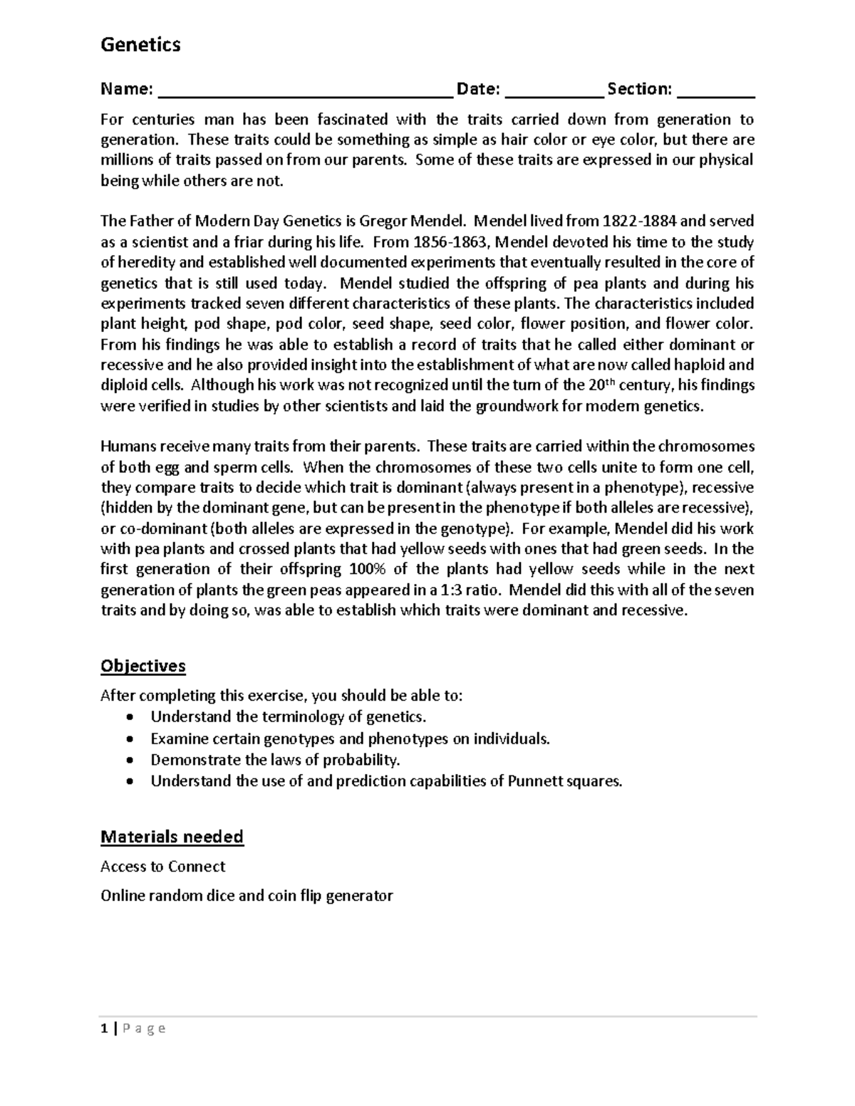 32 Genetics - Name: Date: Section: For centuries man has been ...