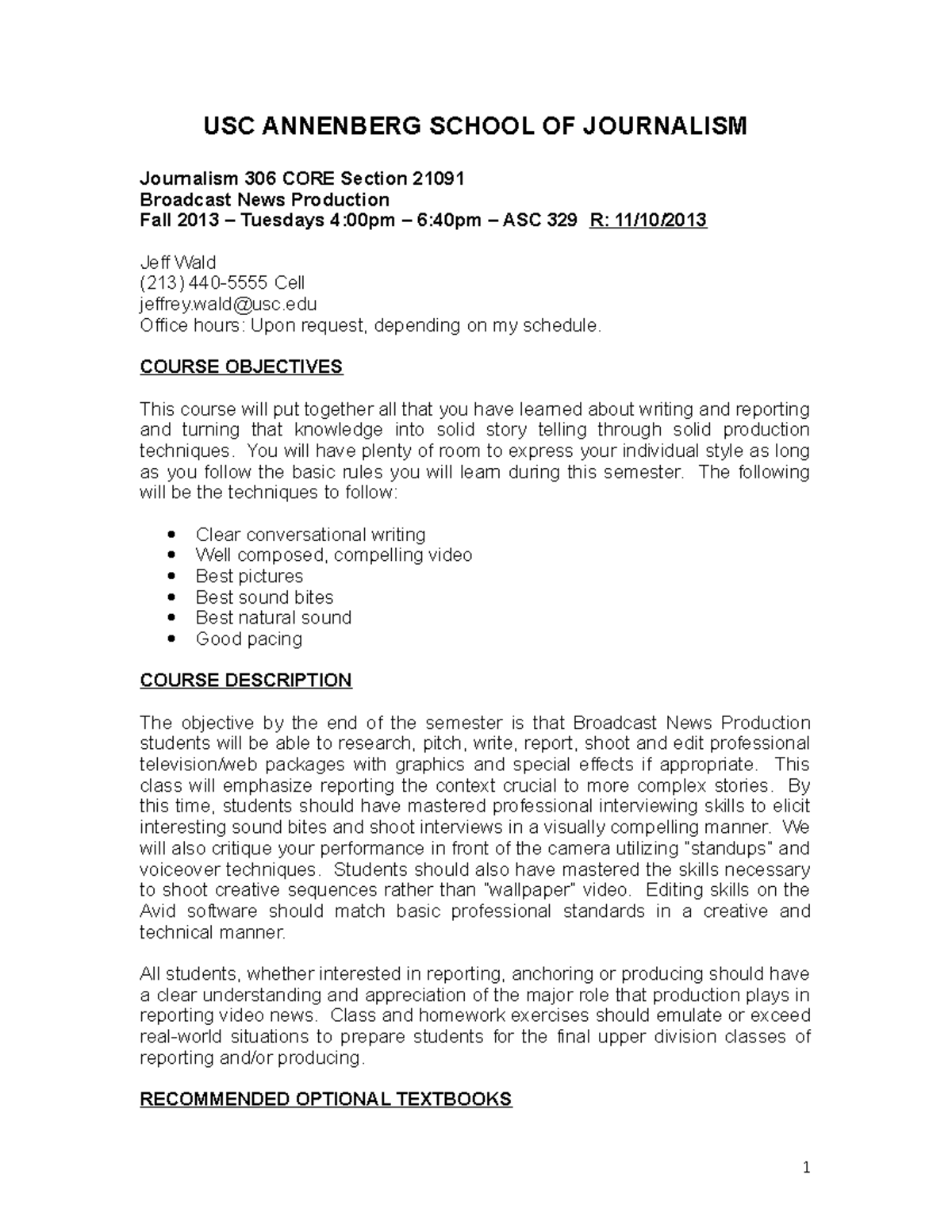 21091 - awesome - USC ANNENBERG SCHOOL OF JOURNALISM Journalism 306 ...