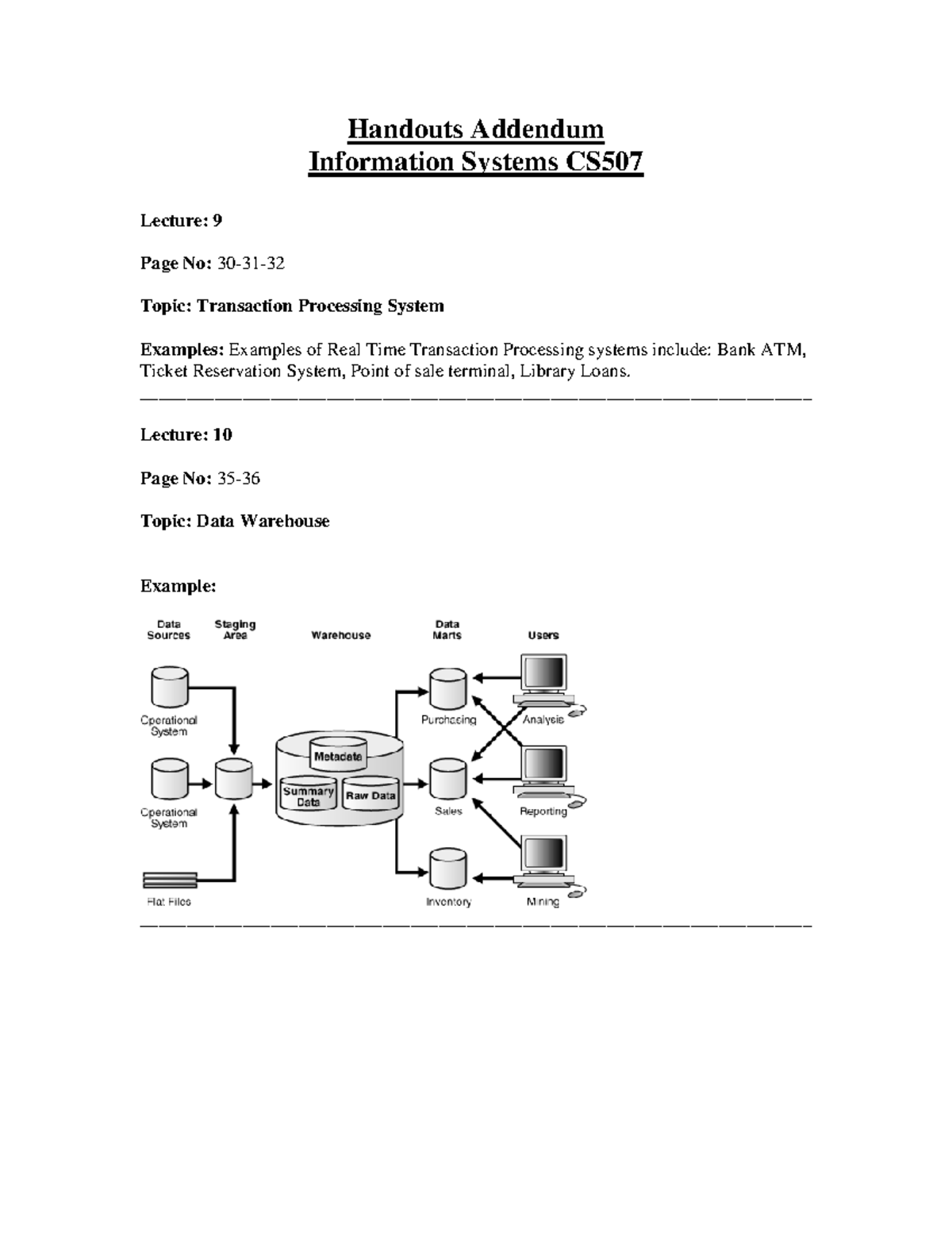 Handouts Addendum - Very Important for Cs507 - Handouts Addendum Information Systems CS Lecture ...