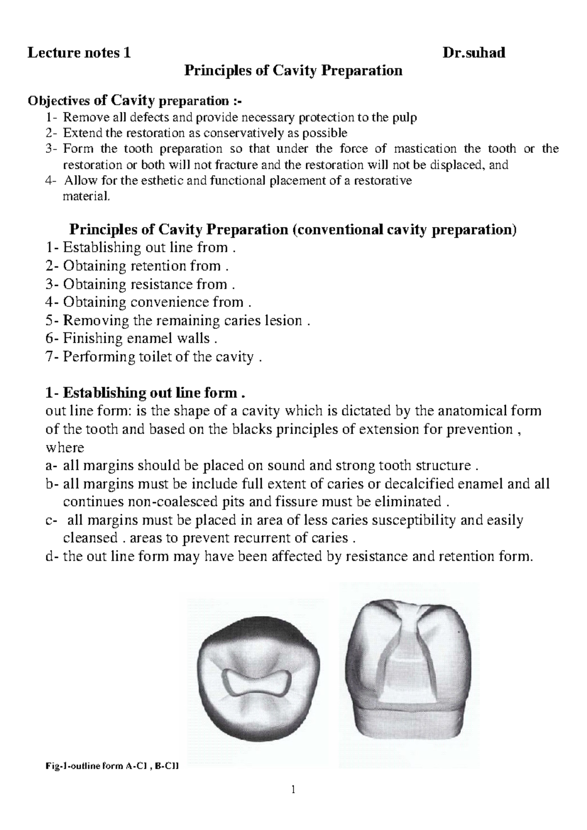 Principles OF Cavity PREP notes - 1 Lecture notes 1 Dr Principles of ...