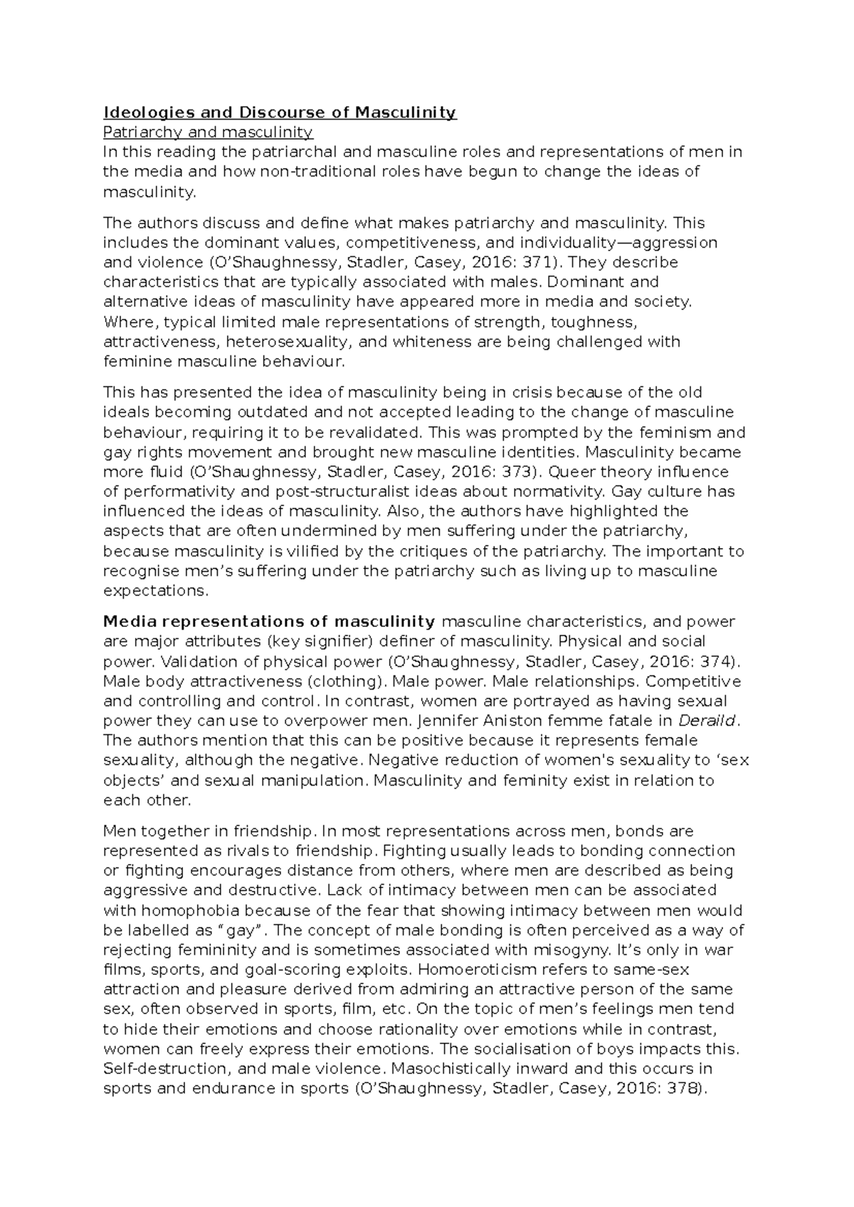 Ideologies and Discourse of Masculinity Summary - Ideologies and ...