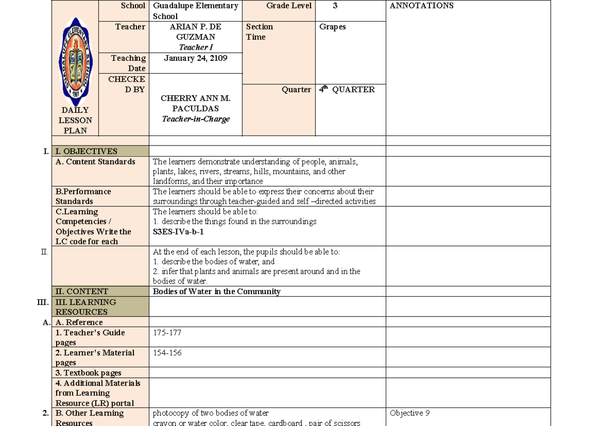 Science 3 Q4 CO LP - DAILY LESSON PLAN School Guadalupe Elementary ...