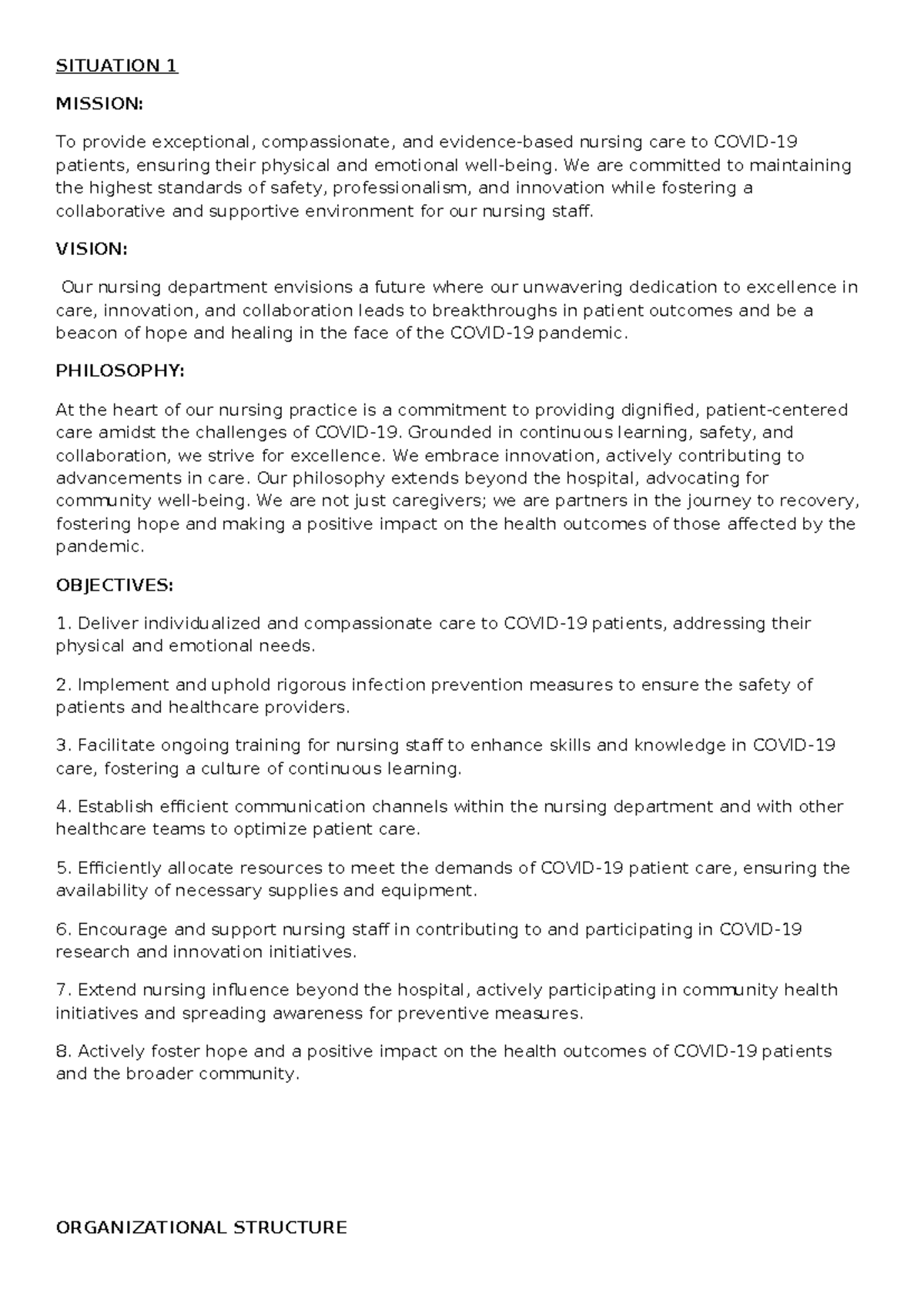 Final-EXAM-NRSG- Admin-II-COBE - SITUATION 1 MISSION: To provide ...