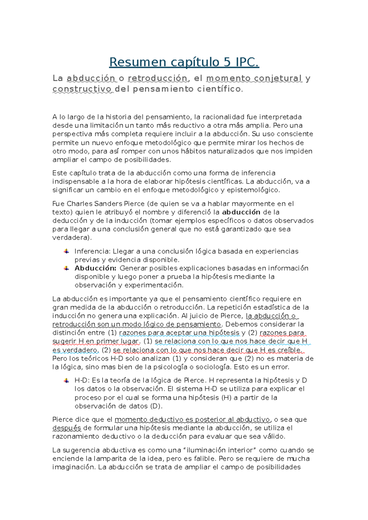 Cápitulo 5 IPC resumen - Resumen capítulo 5 IPC. La abducción o retroducción, el momento ...
