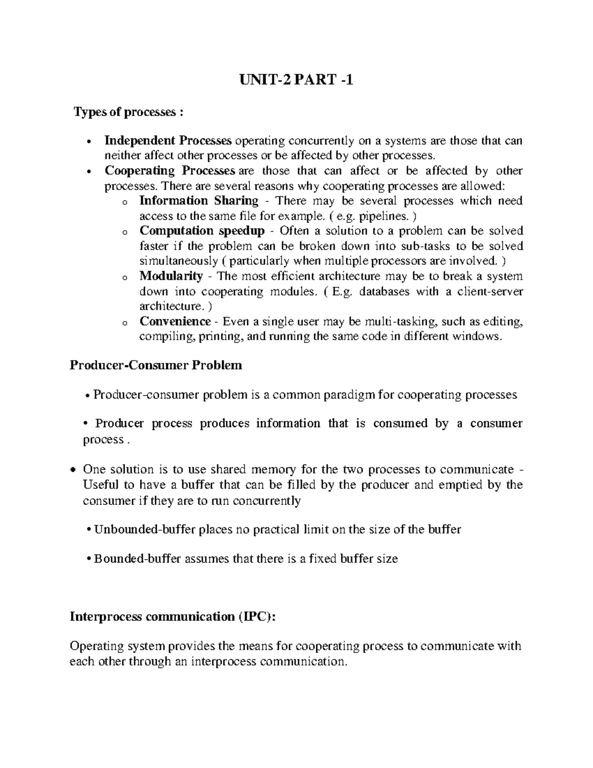 Os Unit Wise Operating System Notes Unit 2 Part Types Of Processes Independent Processes