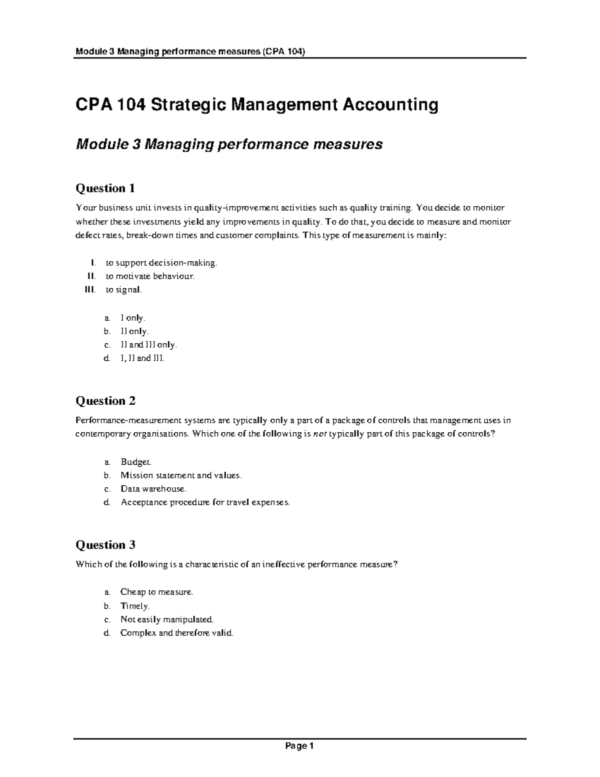 Module 3 ans - lec notes - CPA 104 Strategic Management Accounting ...