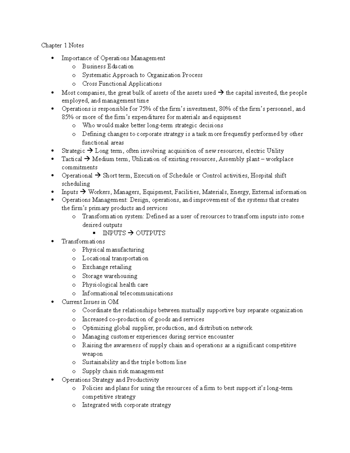 Fall 2022 BUS-P 370 Reading Notes - Chapter 1 Notes Importance of ...
