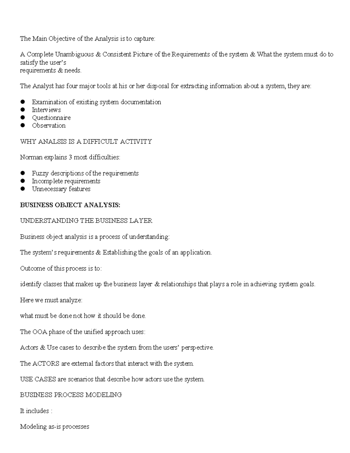OOA process - contains notes on WHY ANALSIS IS A DIFFICULT ACTIVITY ...