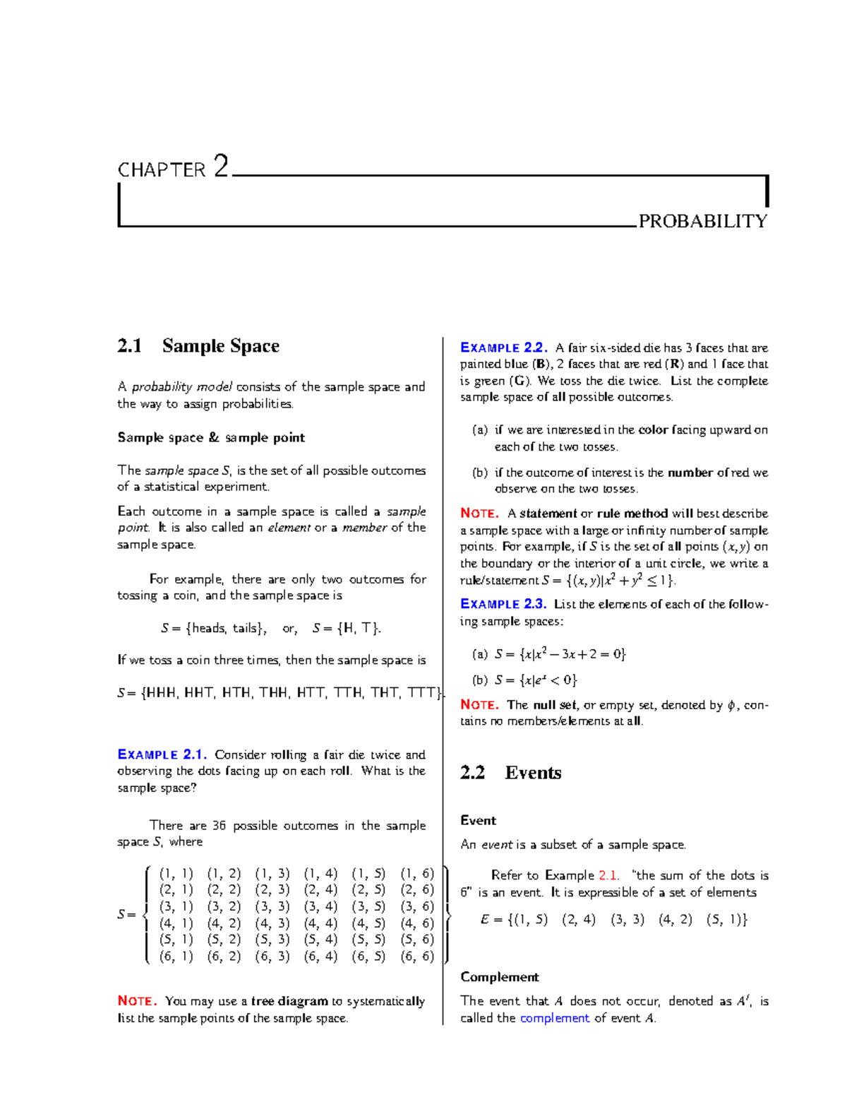probability practice - CHAPTER 2 PROBABILITY 2 Sample Space A ...