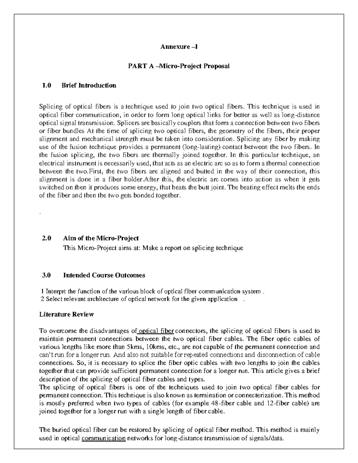 ONS Proposal Splicing technique - Annexure – I PART A – Micro-Project ...