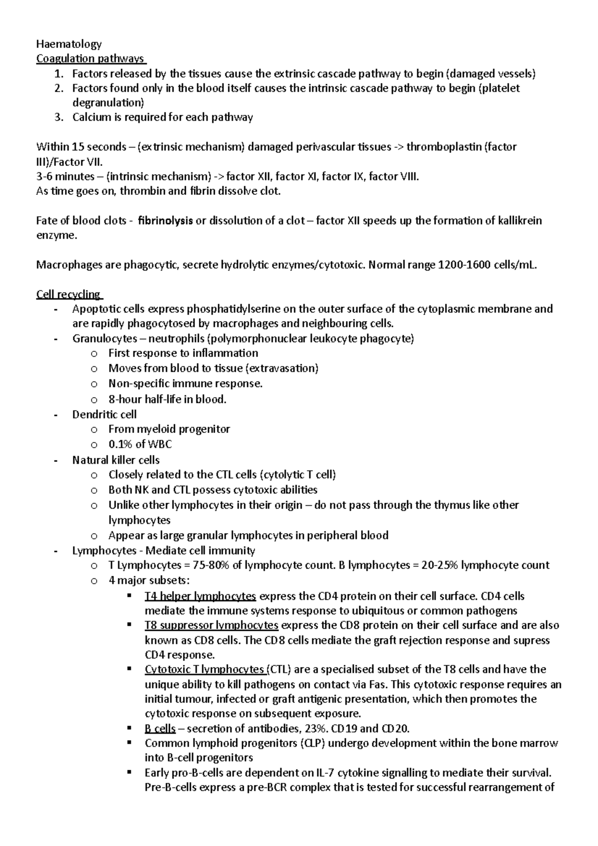 Haematology - Lecture notes Lectures 5, 6, 7 - Haematology Coagulation ...