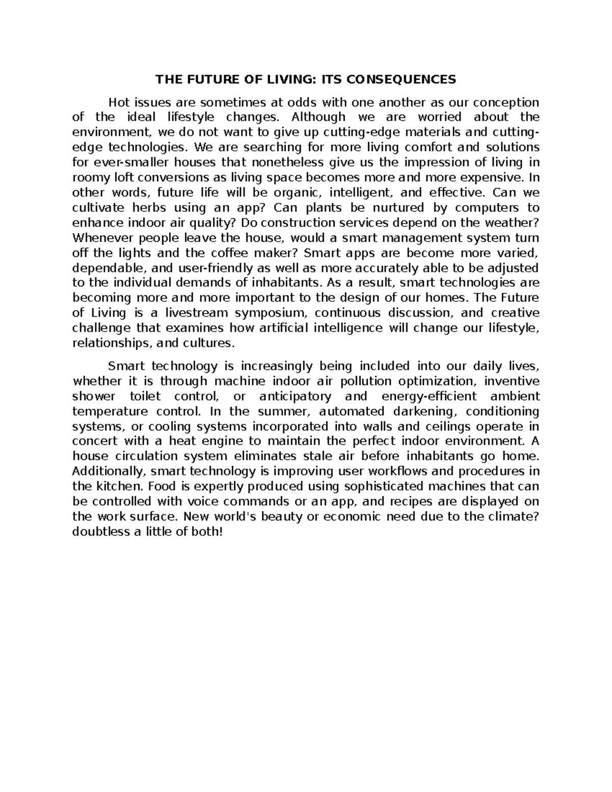 THE Future OF Living - Societal implications of technology to life ...