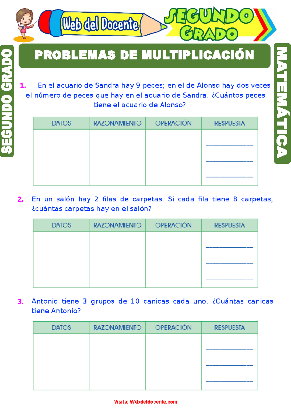 Problemas de Multiplicación para Segundo Grado de Primaria - En el ...
