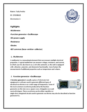 Electronis report - Name: Fady hedra ID: 19108621 Electronics 1 ...