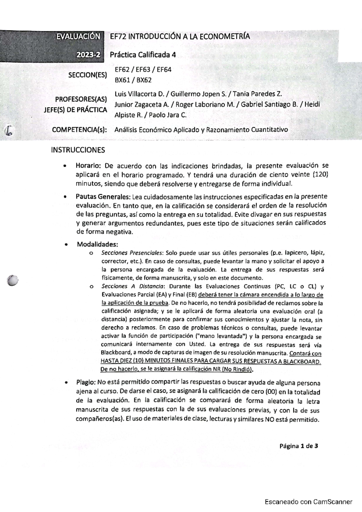 Pc4 2023-2 Intro Econometría - EVALUACIÓN EF72 INTRODUCCIÓN A LA ECONOMETRÍA Práctica Calificada ...