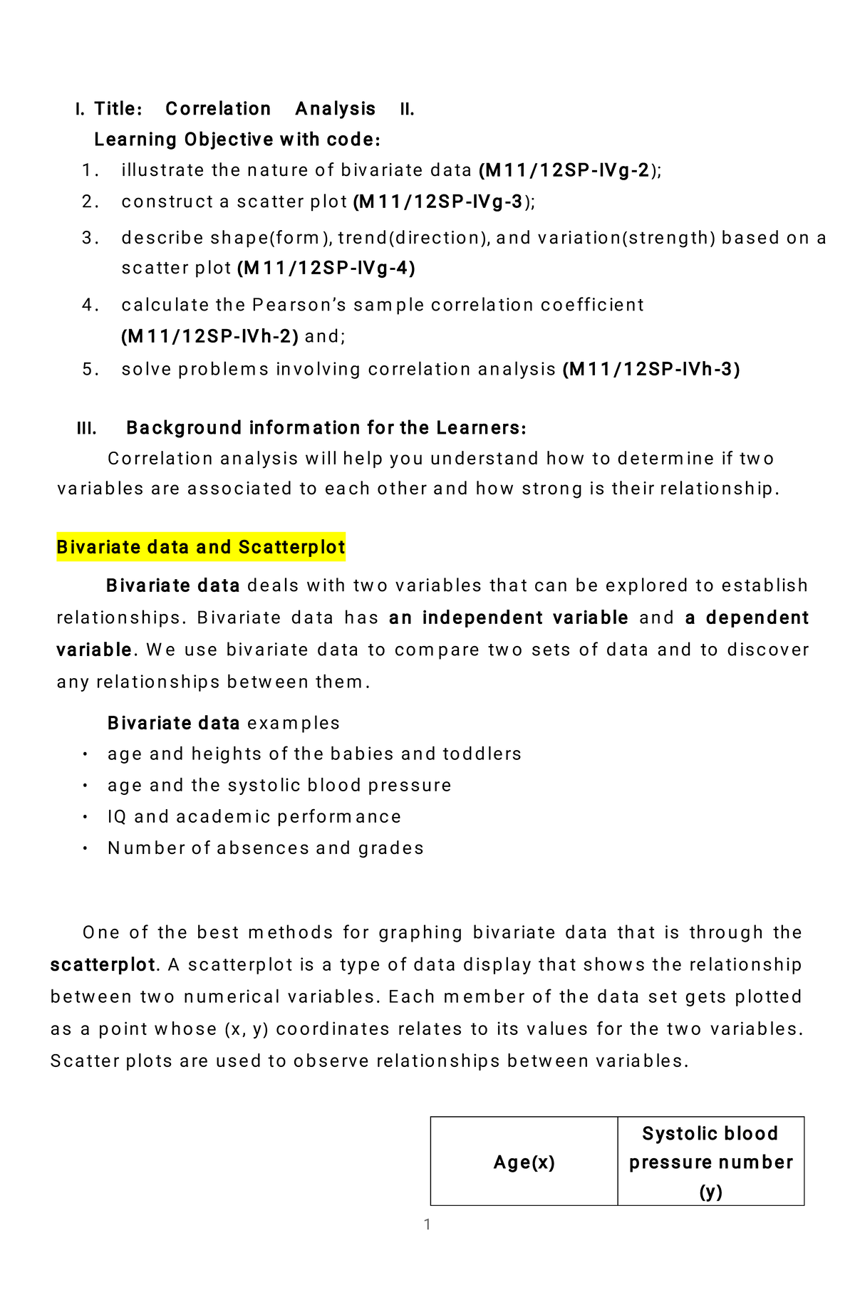 Correlation Analysis (Statistics and Probability) - I. T itle : C o rre ...
