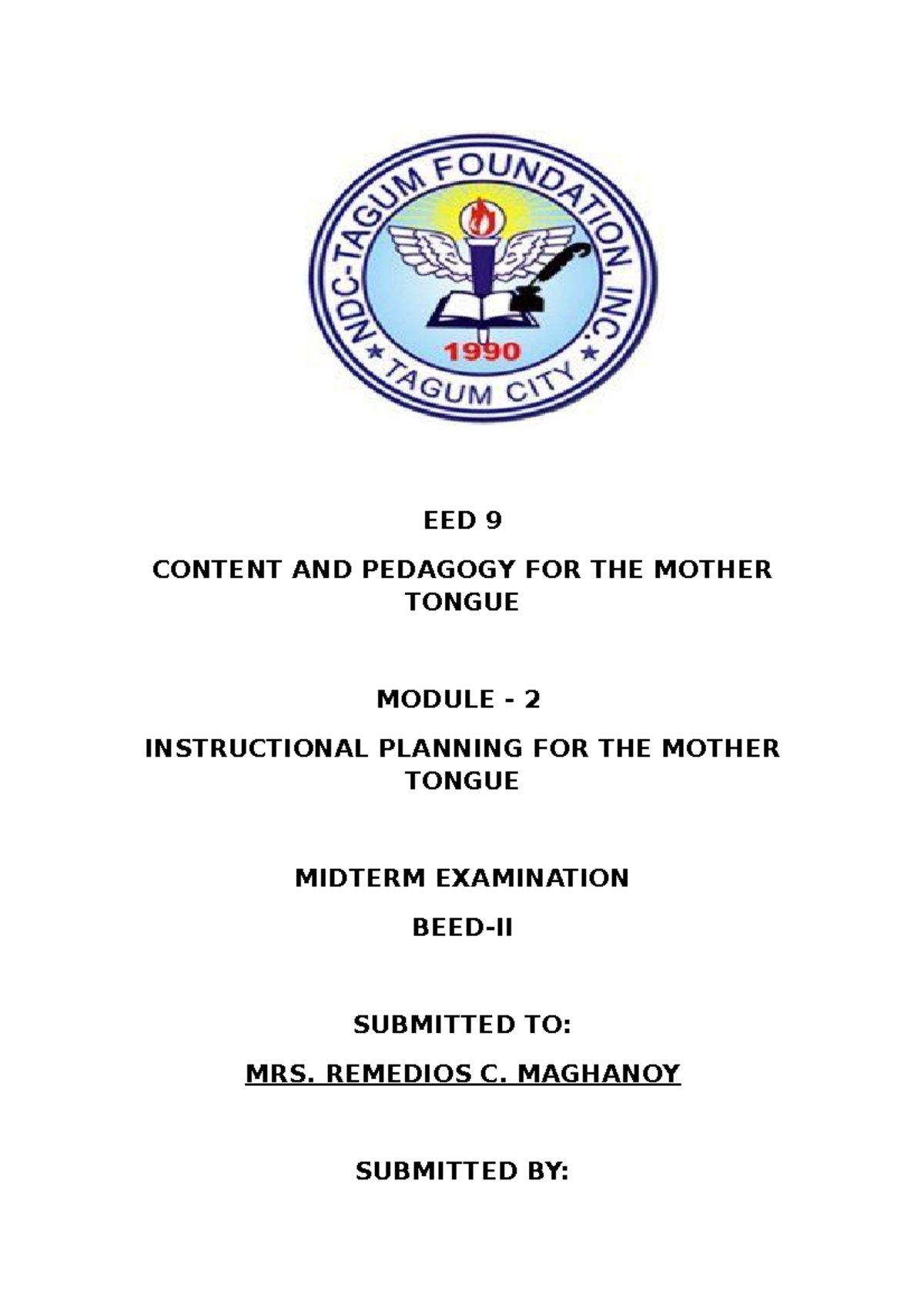 EED-9 Enriquez - Teaching English in the Elementary - EED 9 CONTENT AND PEDAGOGY FOR THE MOTHER ...