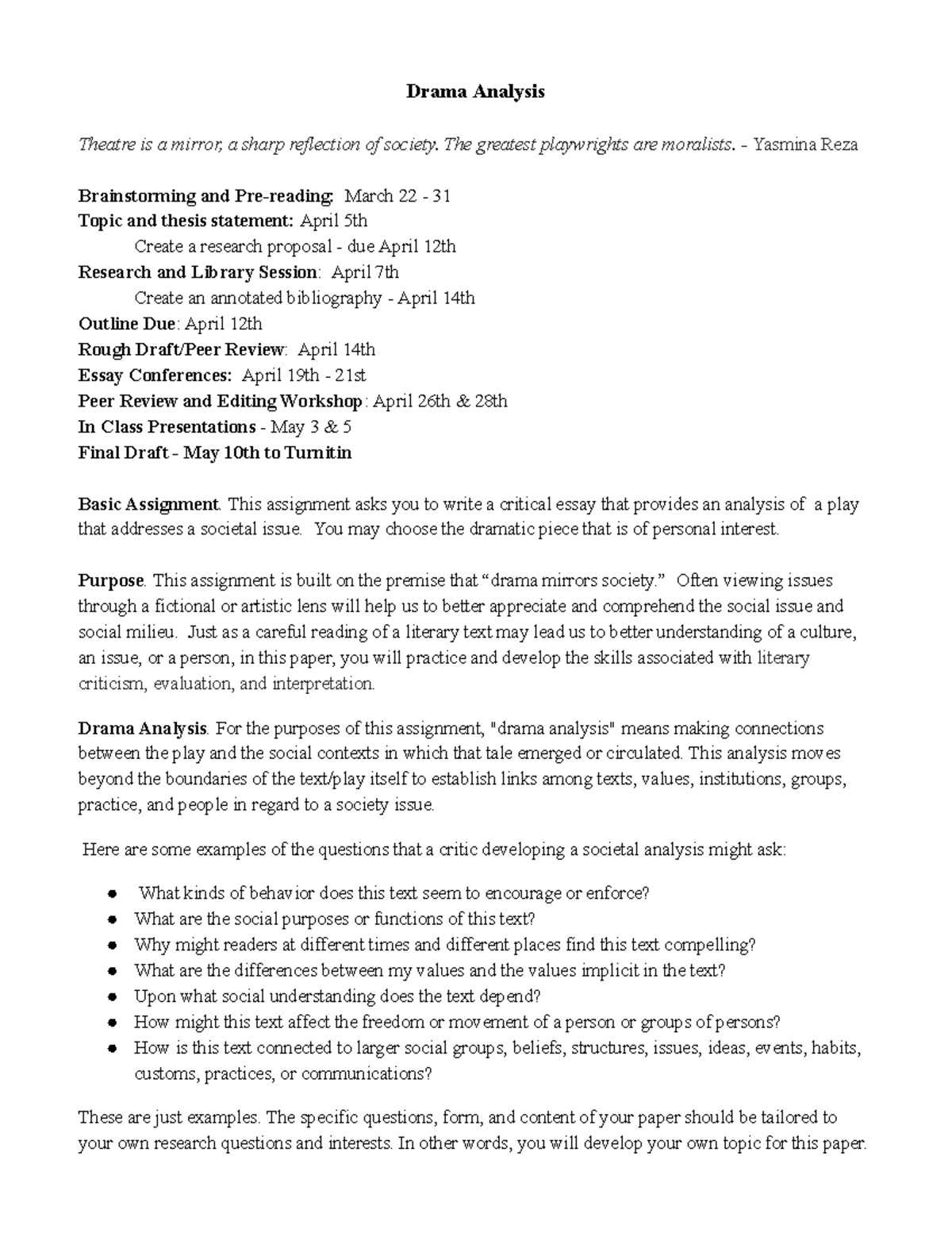 Drama Analysis - Google Docs - Drama Analysis Theatre is a mirror, a ...