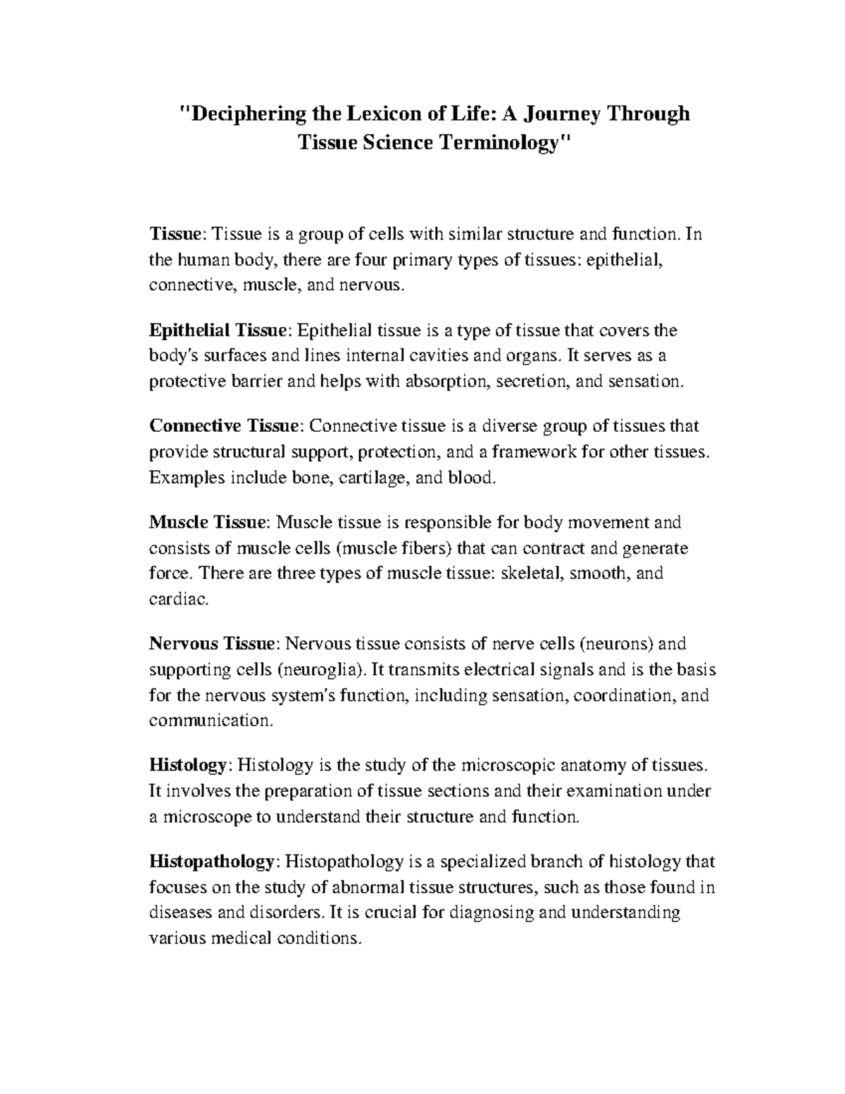 A Journey Through Tissue Science Terminology - "Deciphering the Lexicon ...