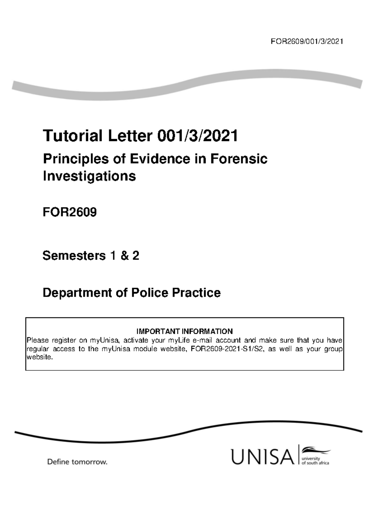 FOR2609 TL 001 3 2021 - FOR 2609 /001/3/ Tutorial Letter 001/3 ...