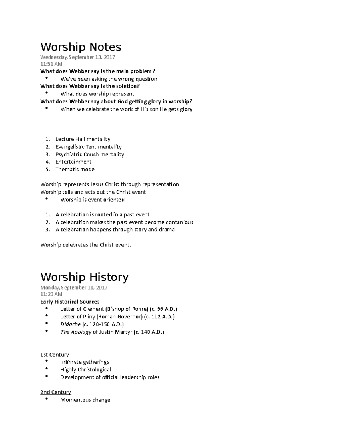 Intro to Worship Notes - Dr. Constance Cherry was the professor ...