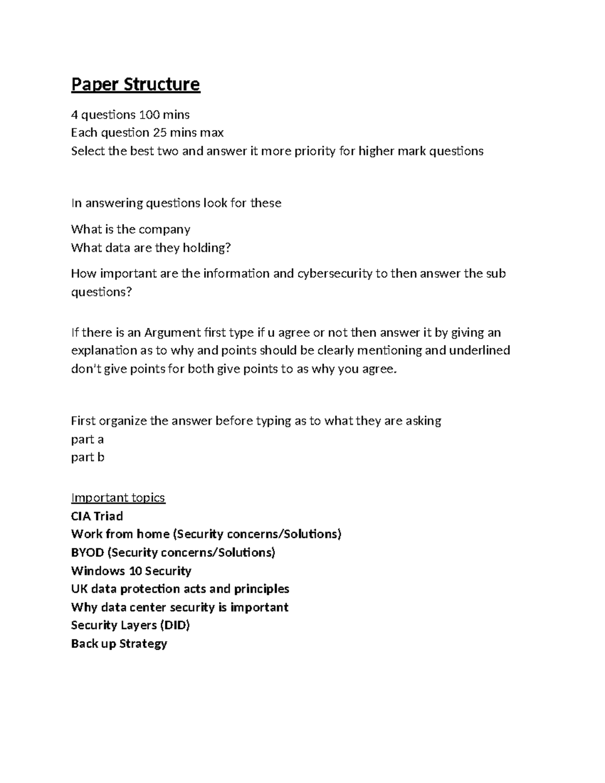 Paper Structure and ans - Paper Structure 4 questions 100 mins Each ...