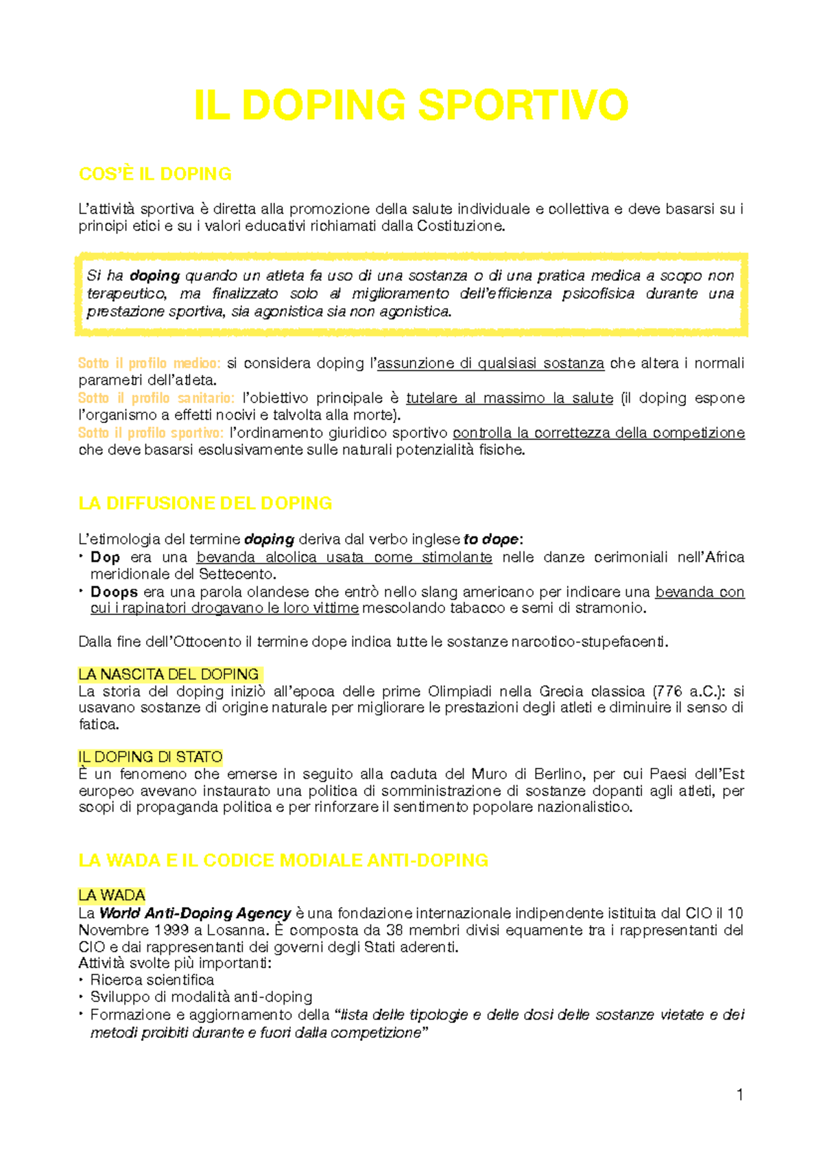 Diritto - Doping sportivo - IL DOPING SPORTIVO COS’È IL DOPING L ...