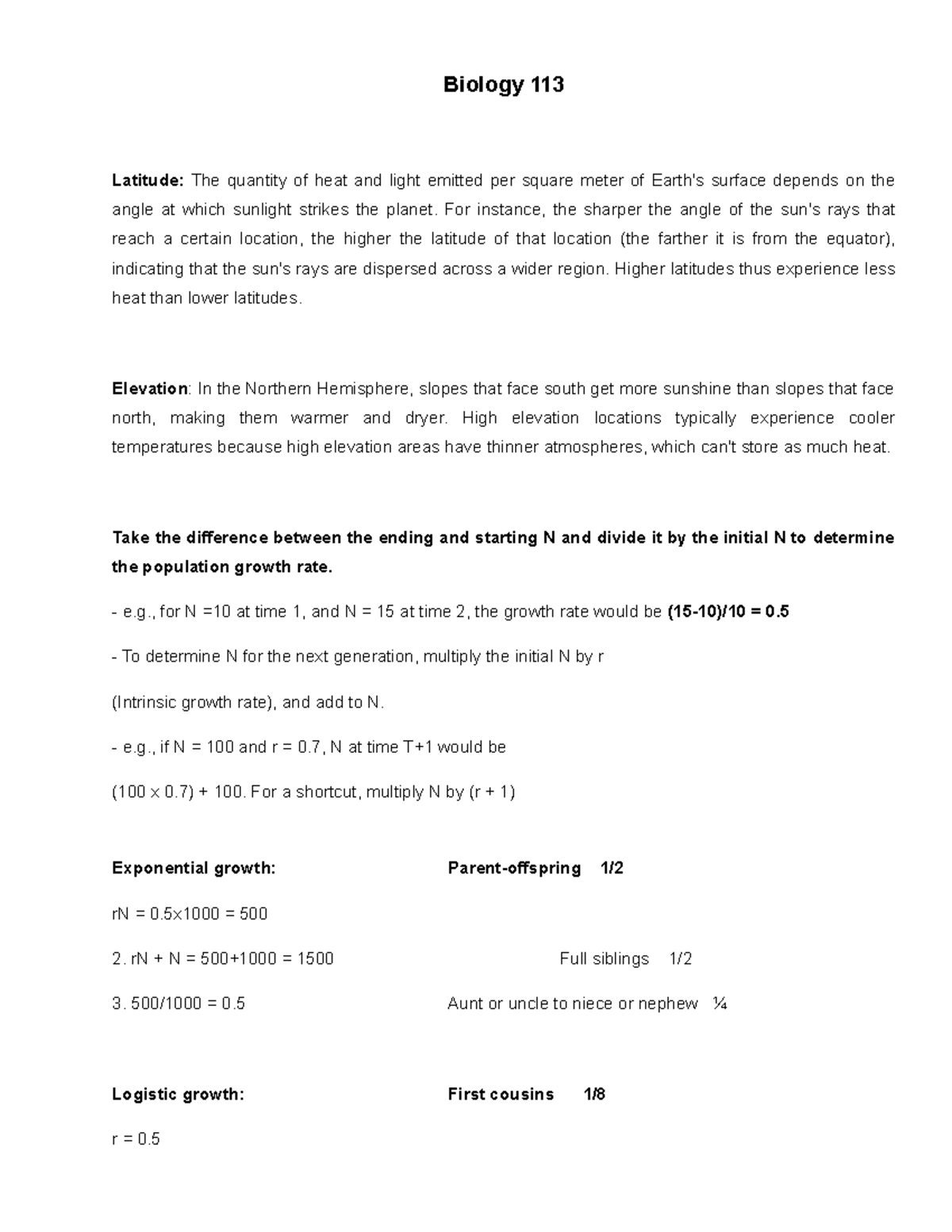 BIO 113 (3) (lecture notes) - Biology 113 Latitude: The quantity of ...
