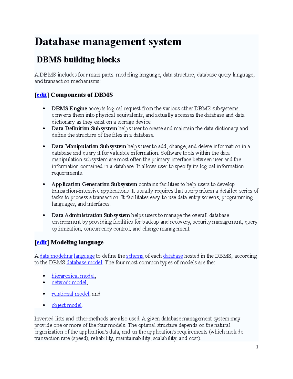 Database management system - Data Definition Subsystem helps user to create and maintain the ...