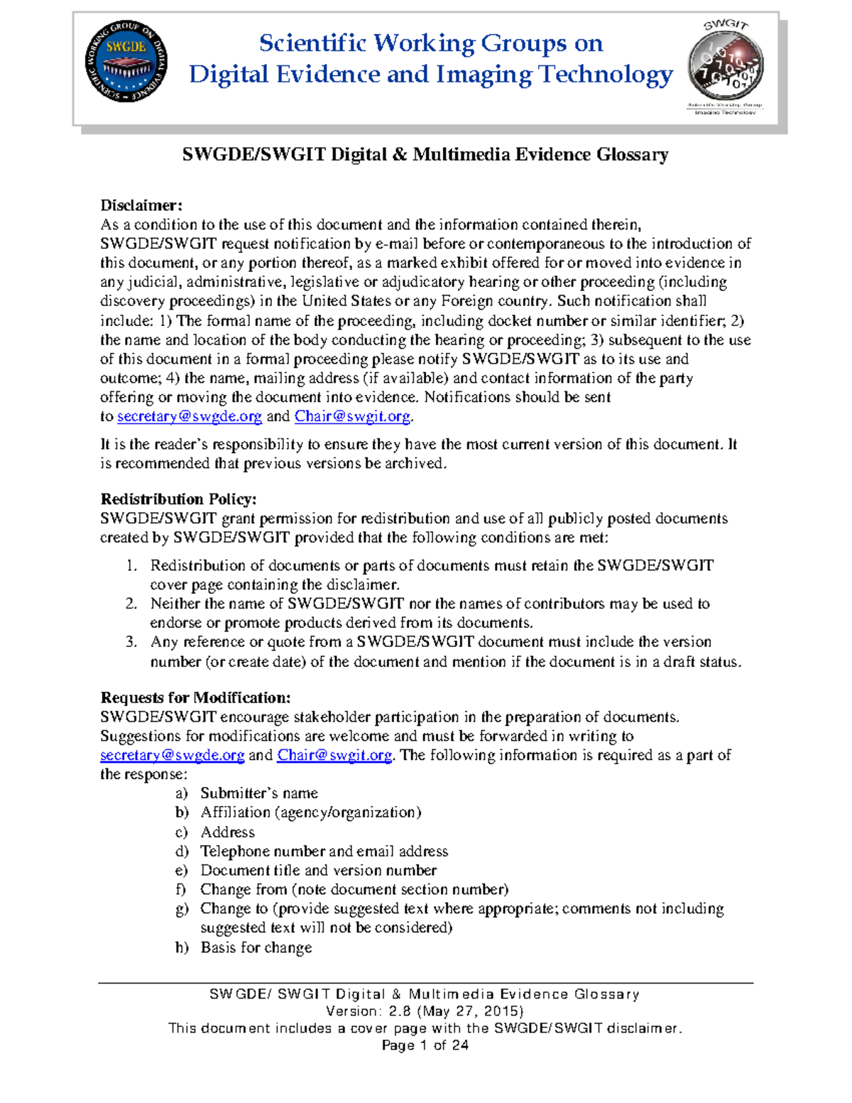 Swgde and Swgit Digital and Multimedia Evidence Glossary - SW GD E/ SW ...