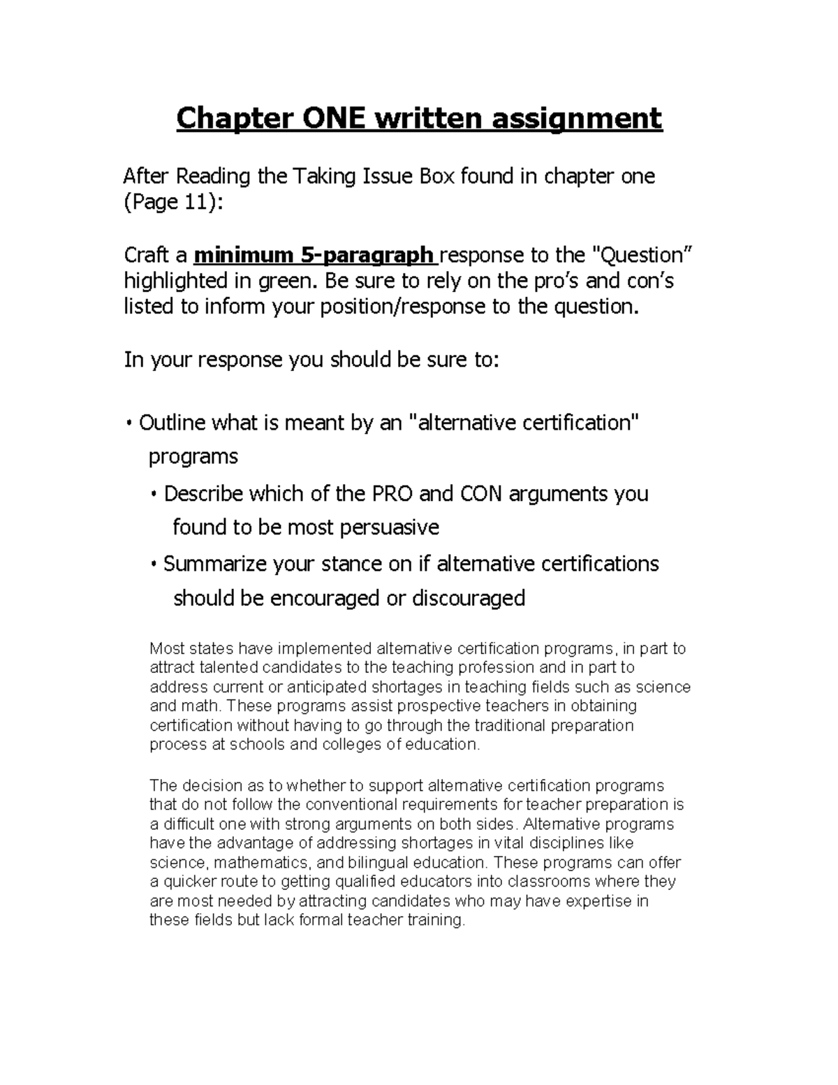 Chapter one and two assignment - Chapter ONE written assignment After ...