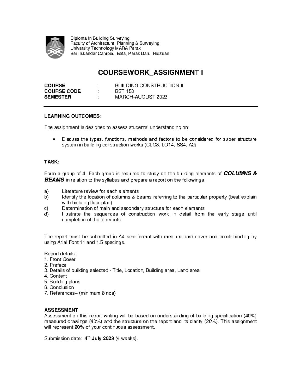 BST150 Asgnmt 1 - just for reference - Diploma In Building Surveying ...