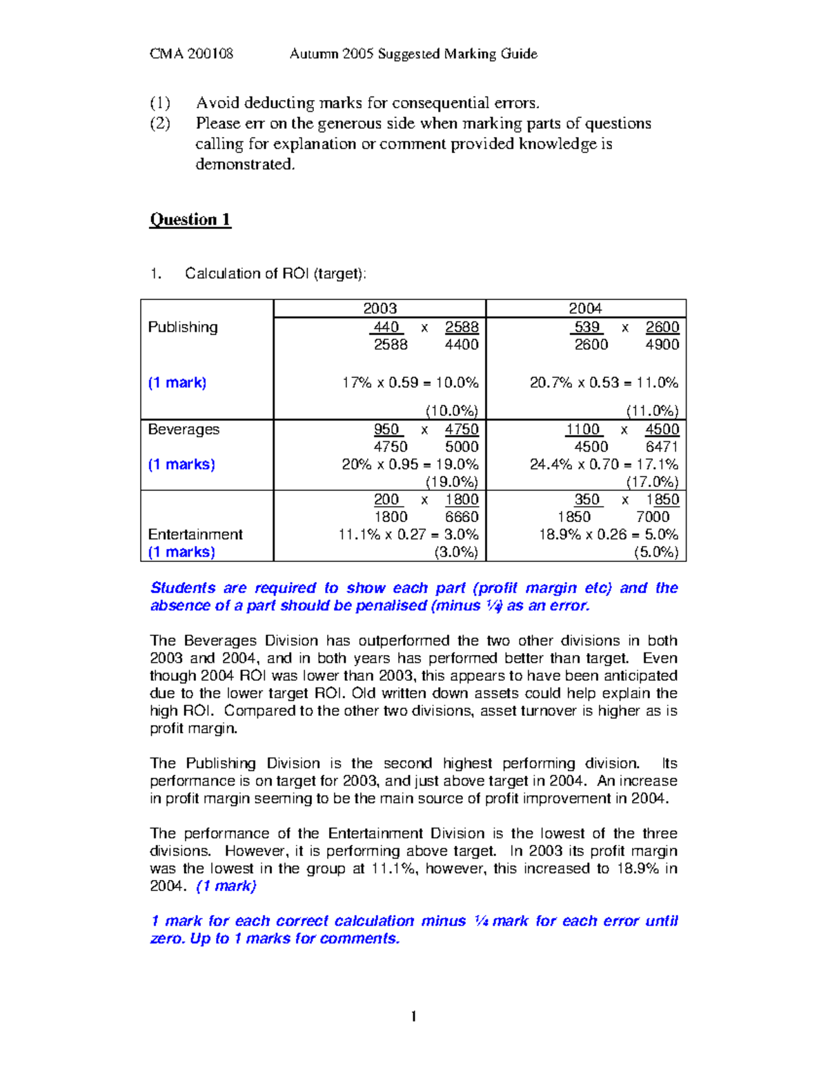 Week 2 portfolio - (1) Avoid deducting marks for consequential errors ...