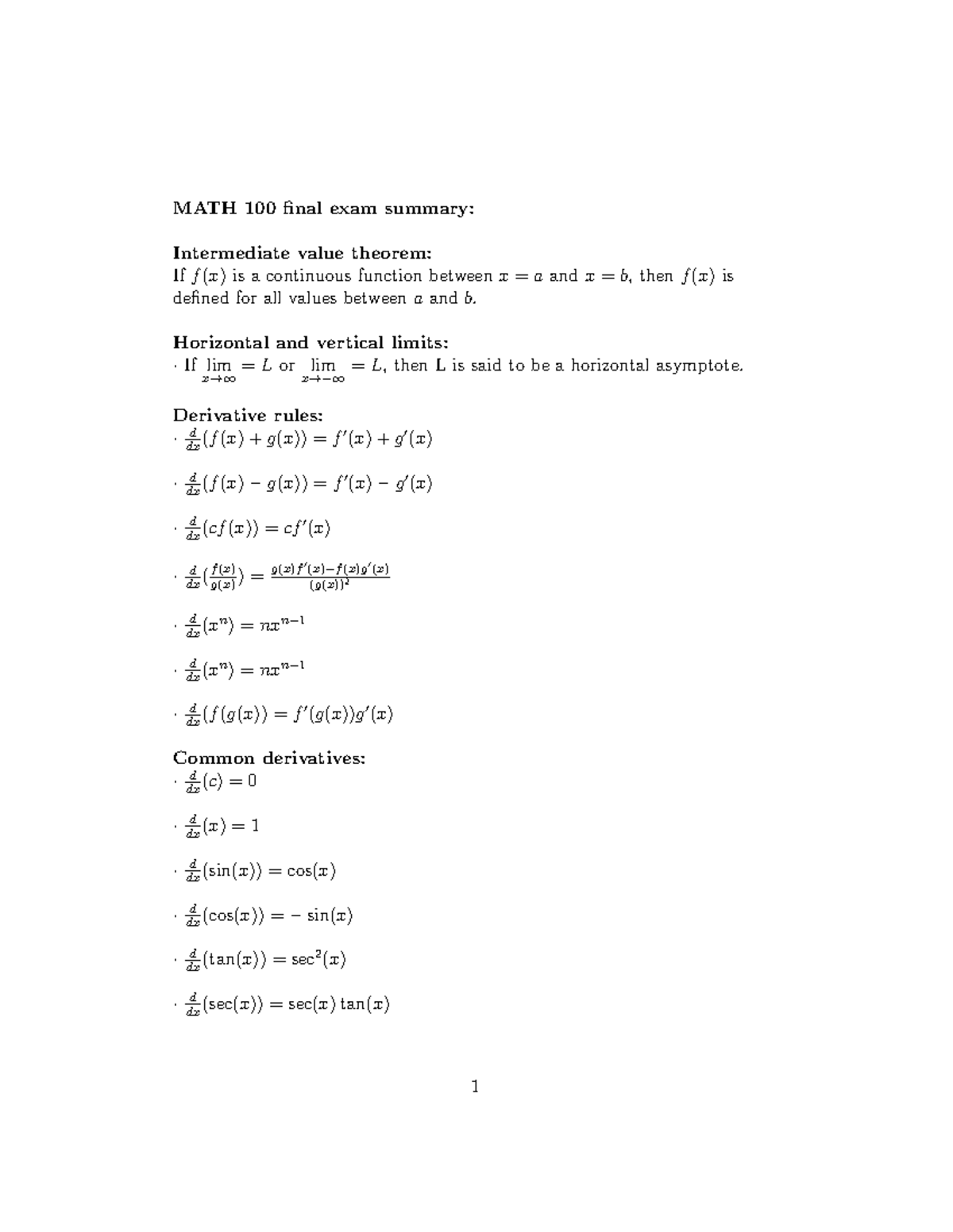 MATH 100 Final Exam Summary MATH 100 Final Exam Summary Intermediate math-100-final-exam-summary-math-100-final-exam-summary-intermediate