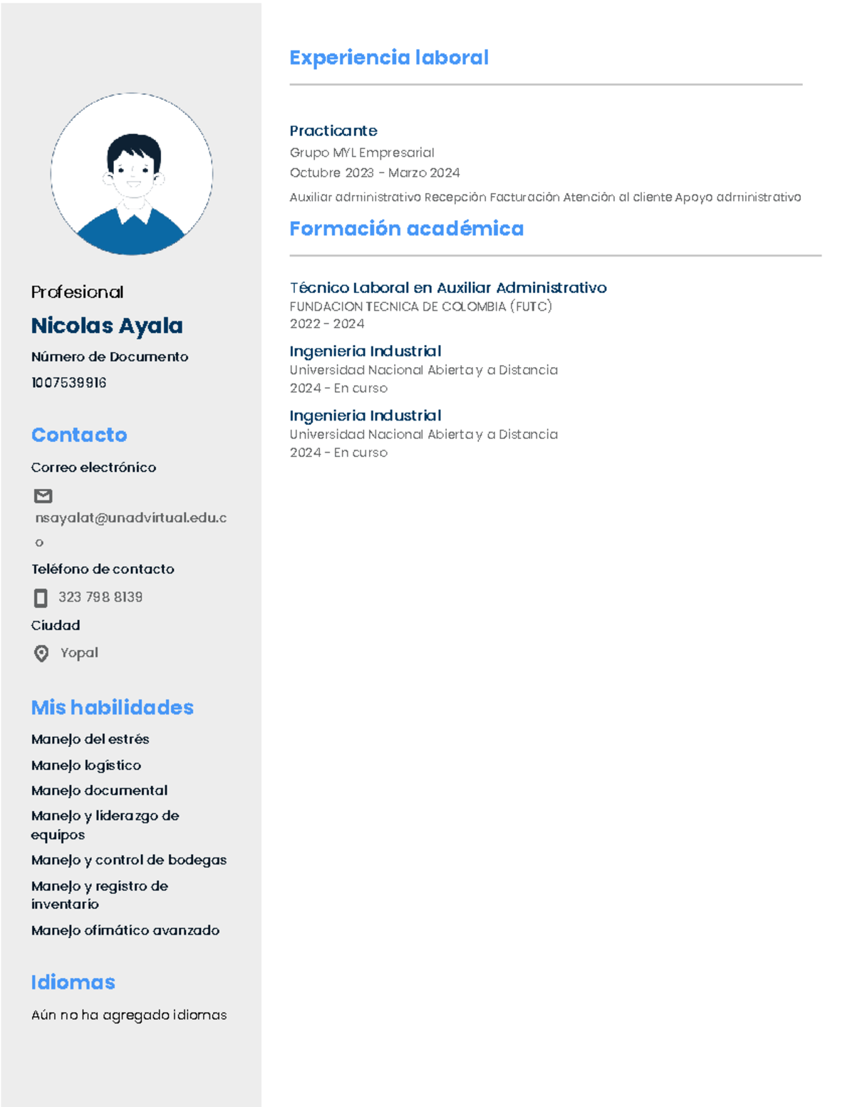 Curriculum vitae - saff - Experiencia laboral Practicante Grupo MYL ...