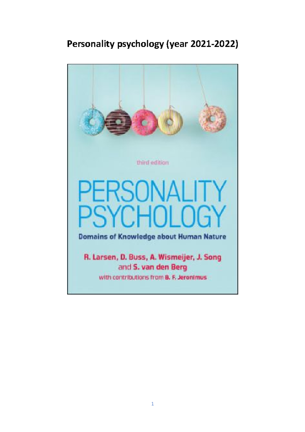 Personalitypsychology Summary HS 1, 3, 4, 5, 8, 9, 10, 11, 12, 13, 14 ...