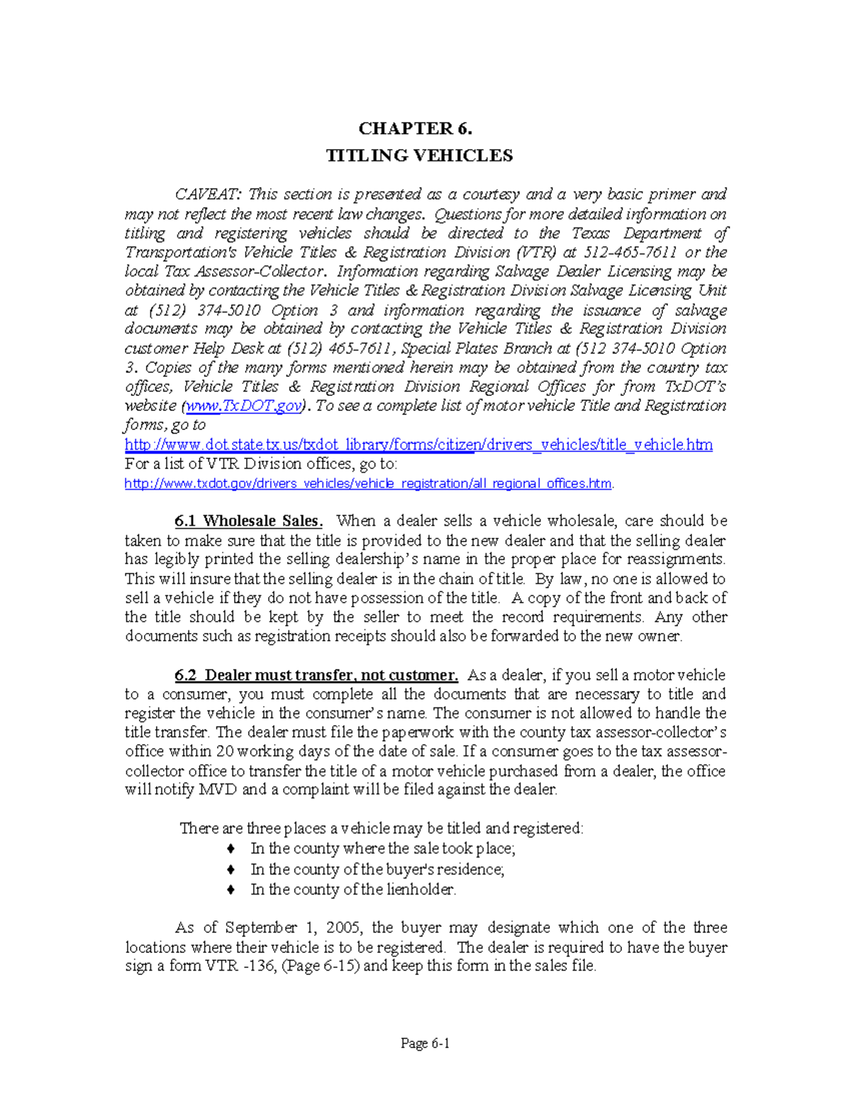 Section 06 - REVISION DE TITULOS VEHICULARES - CHAPTER 6. TITLING ...