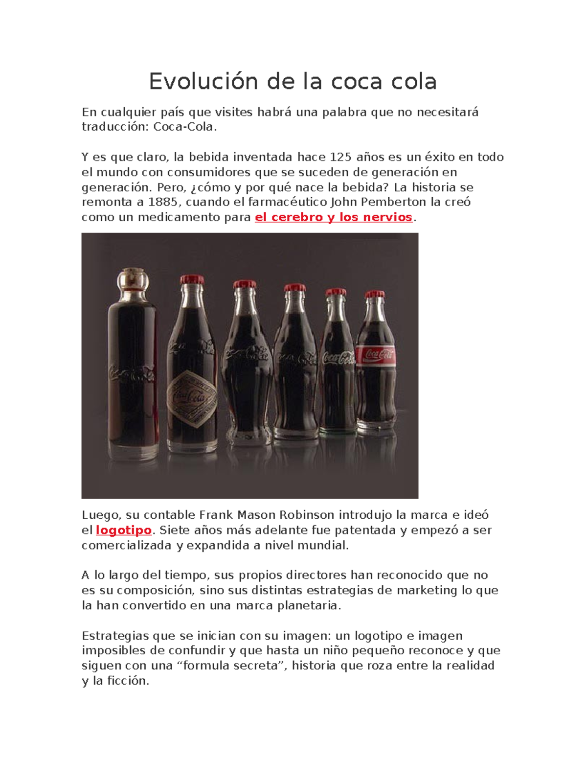 COCA COLA, Evolucion Crecimiento Y Desarrollo - Evolución de la coca ...