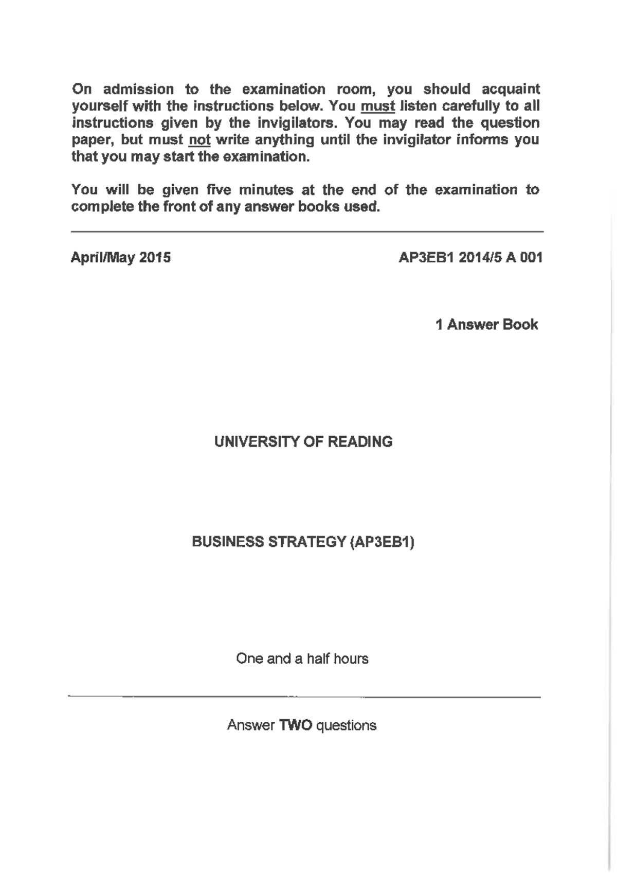 Business Strategy Exam 2015 - AP3EB1 - Studocu